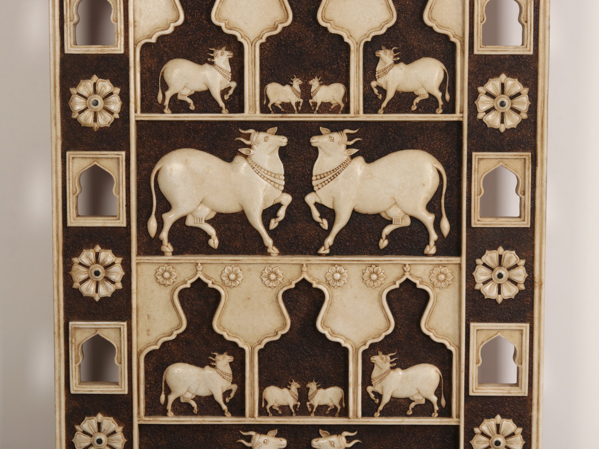 78" Super Large Designer Cow Panel in Marble | Exotic India Art