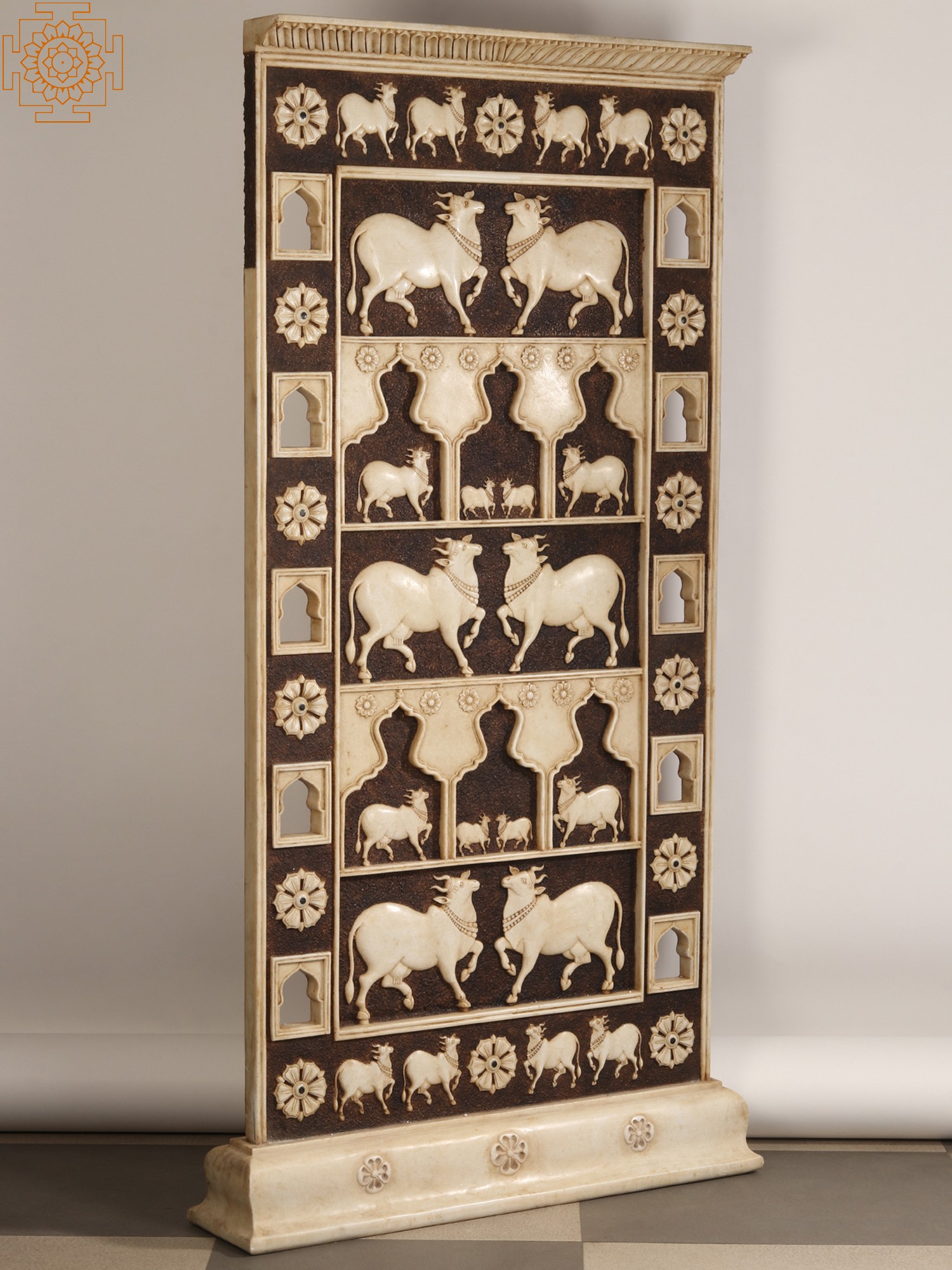 78" Super Large Designer Cow Panel in Marble | Exotic India Art