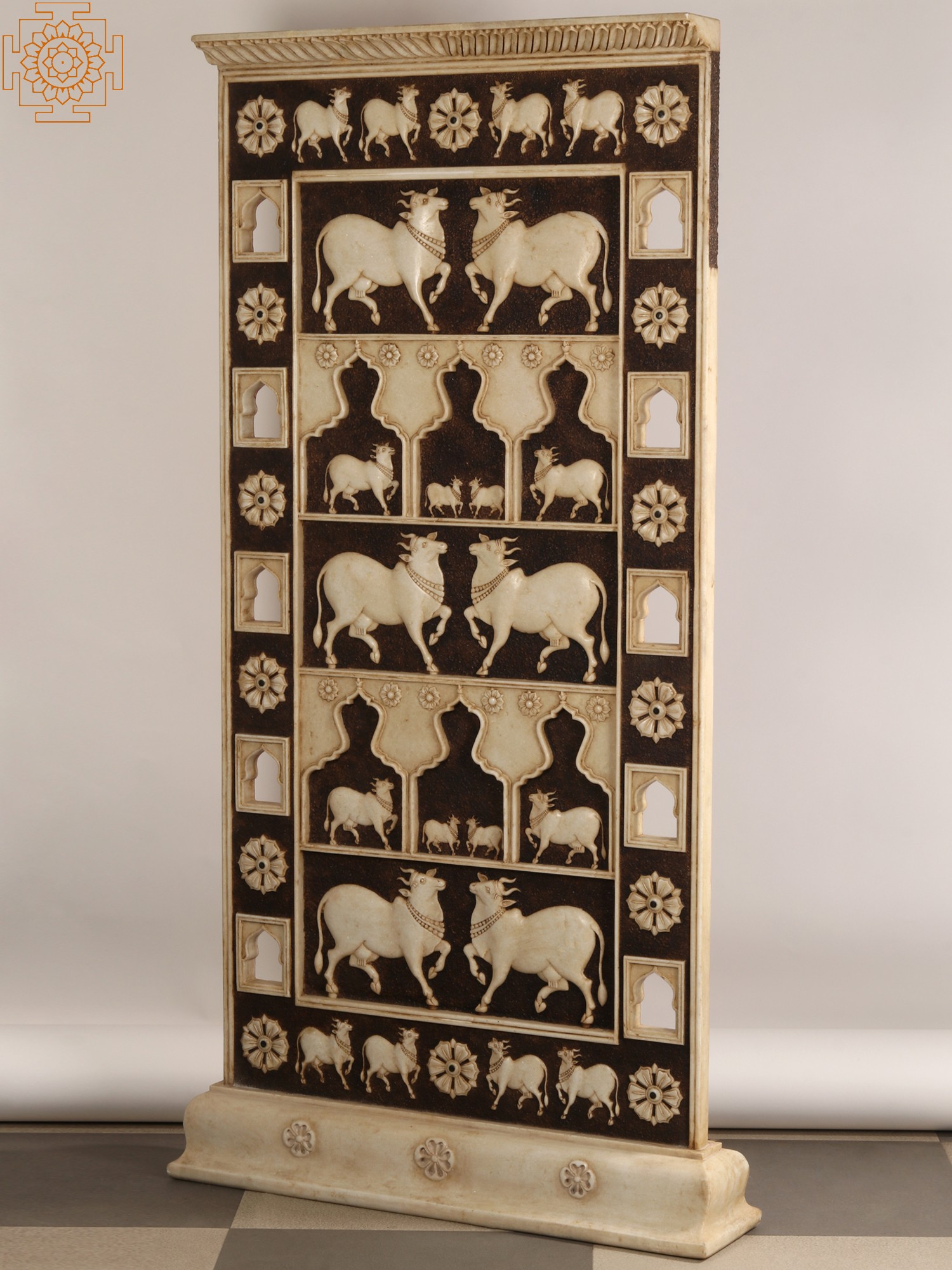 78" Super Large Designer Cow Panel in Marble | Exotic India Art