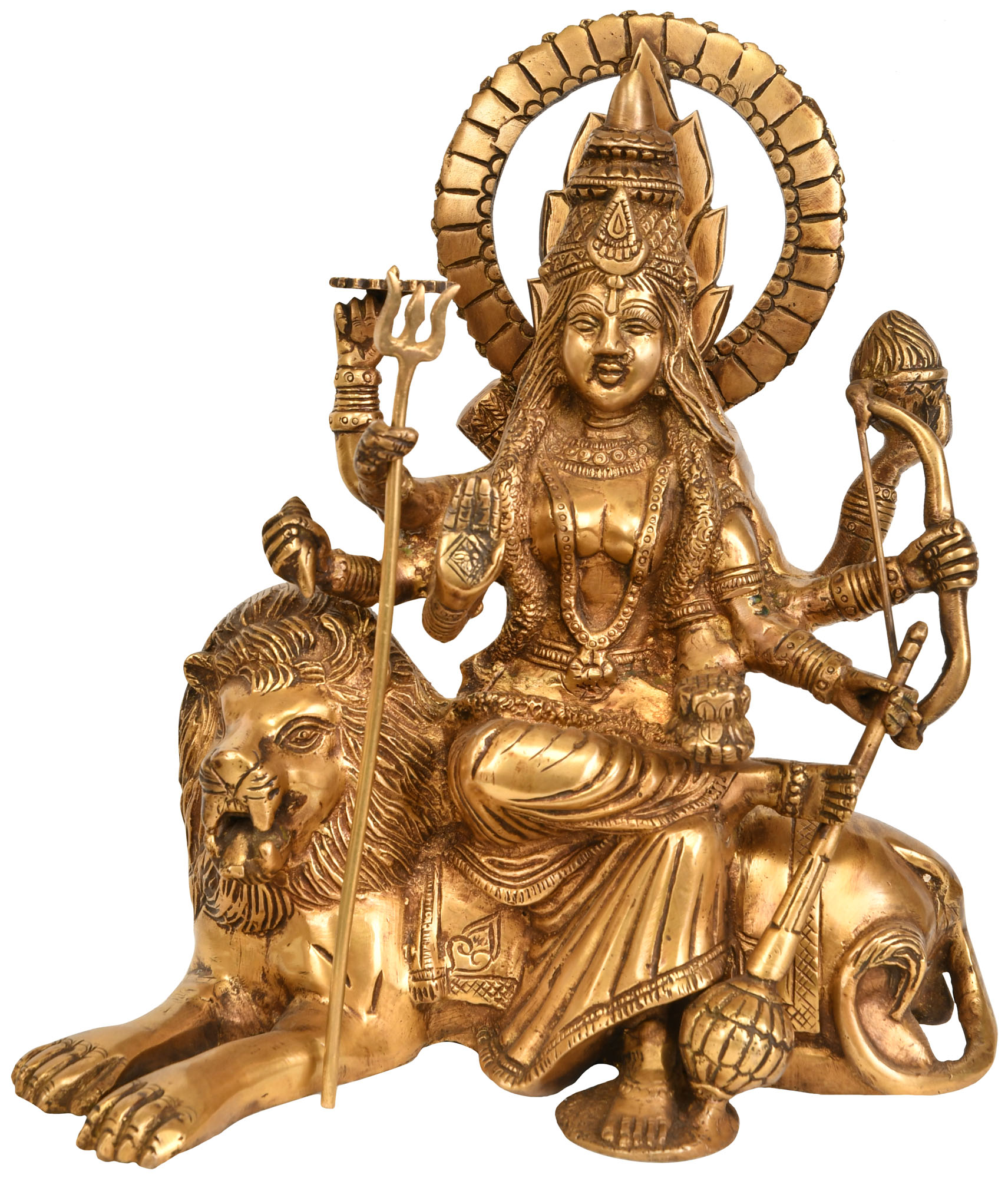 12" Ashtabhuja Durga, Her Leonine Beauty In Brass | Handmade | Made In ...