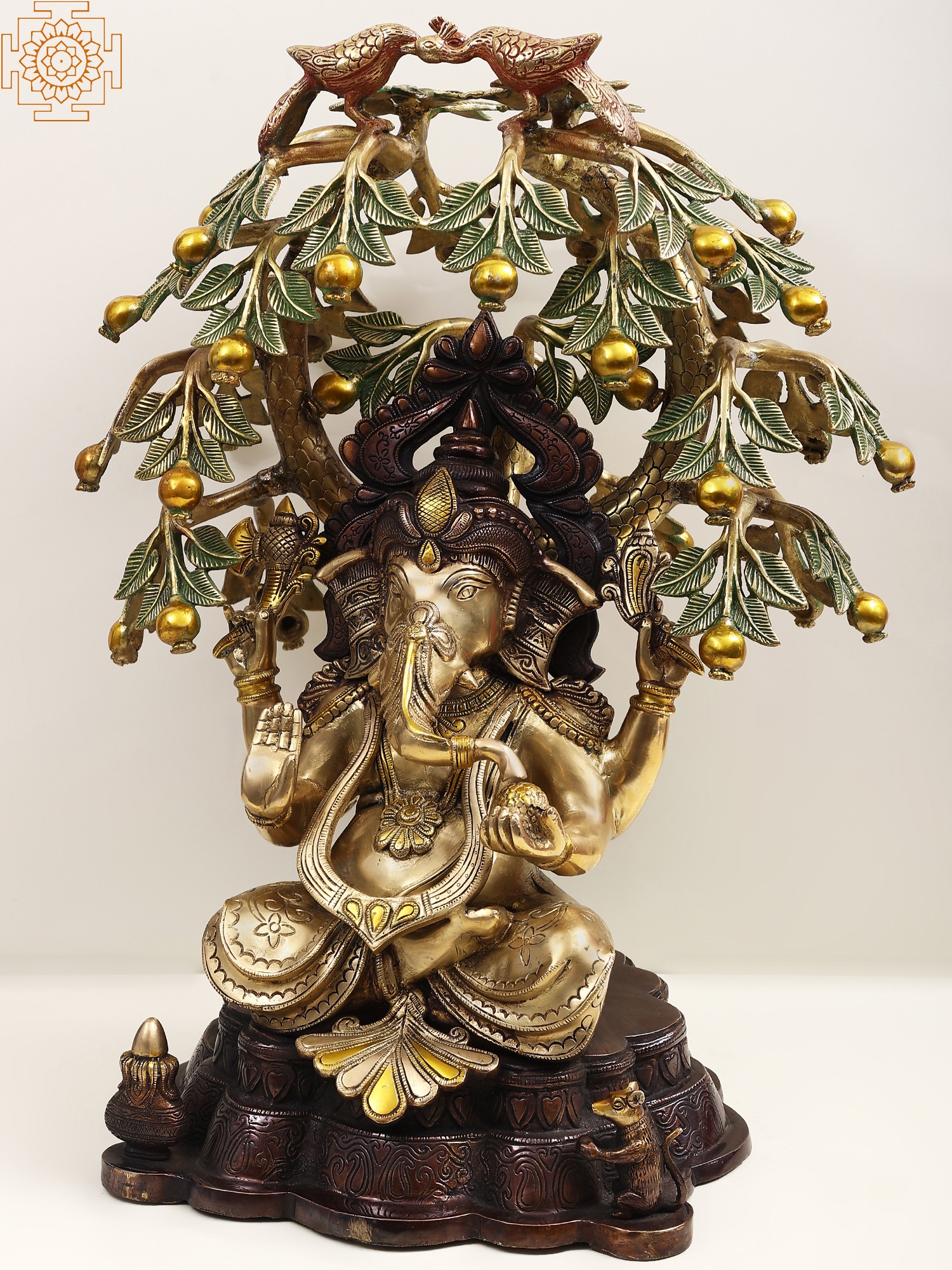 24" Brass Lord Ganesha with Tree | Handmade | Exotic India Art
