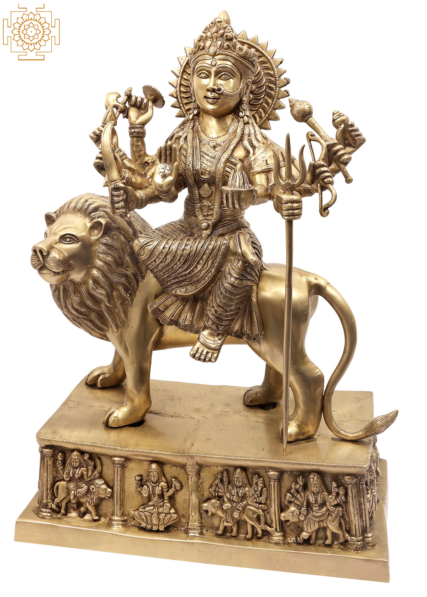 23" The Ten Armed Simhavahini Durga On Ashta-Devi Base In Brass ...