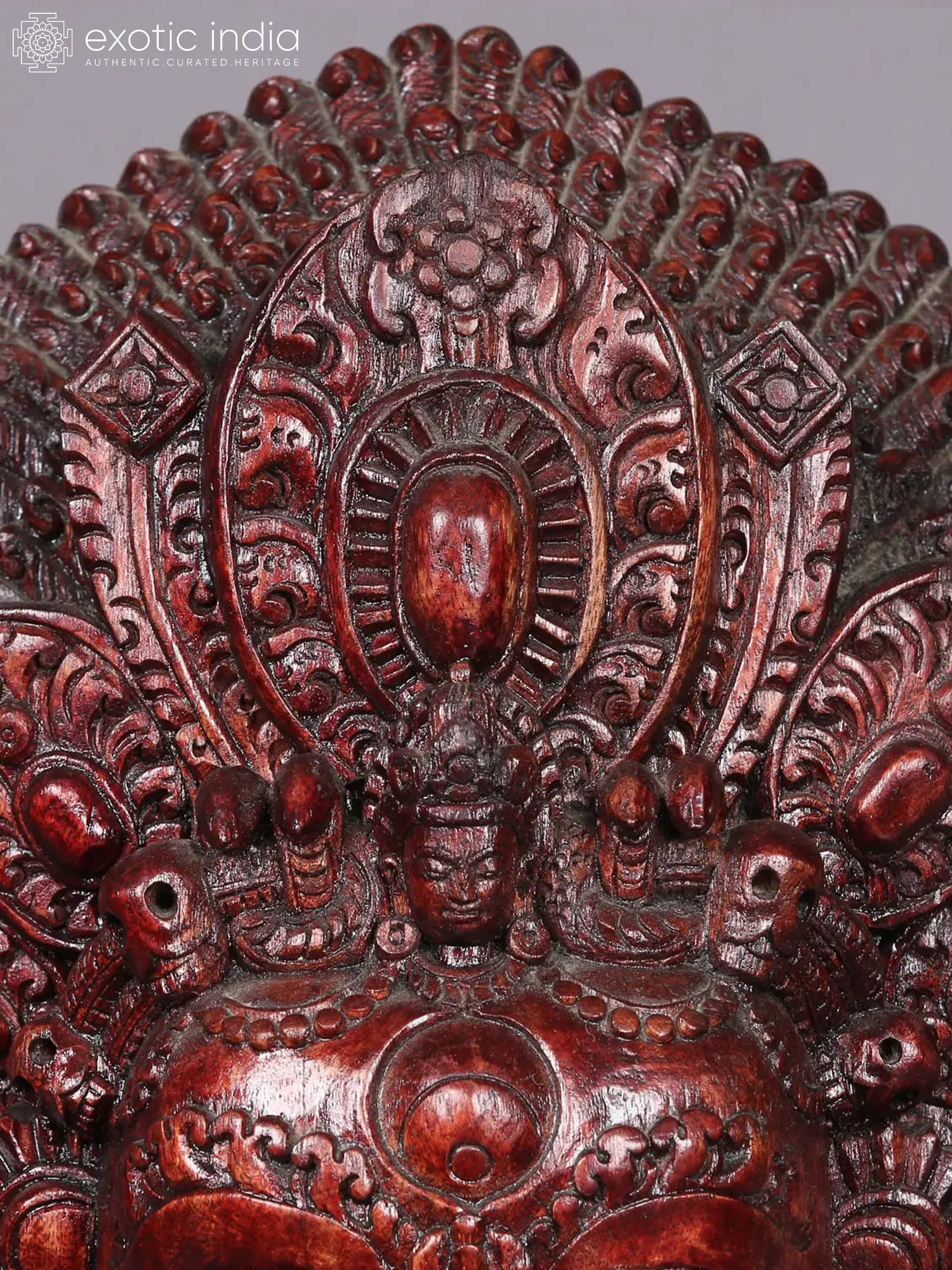 14" Wooden Lord Mahakala Face Statue | Exotic India Art