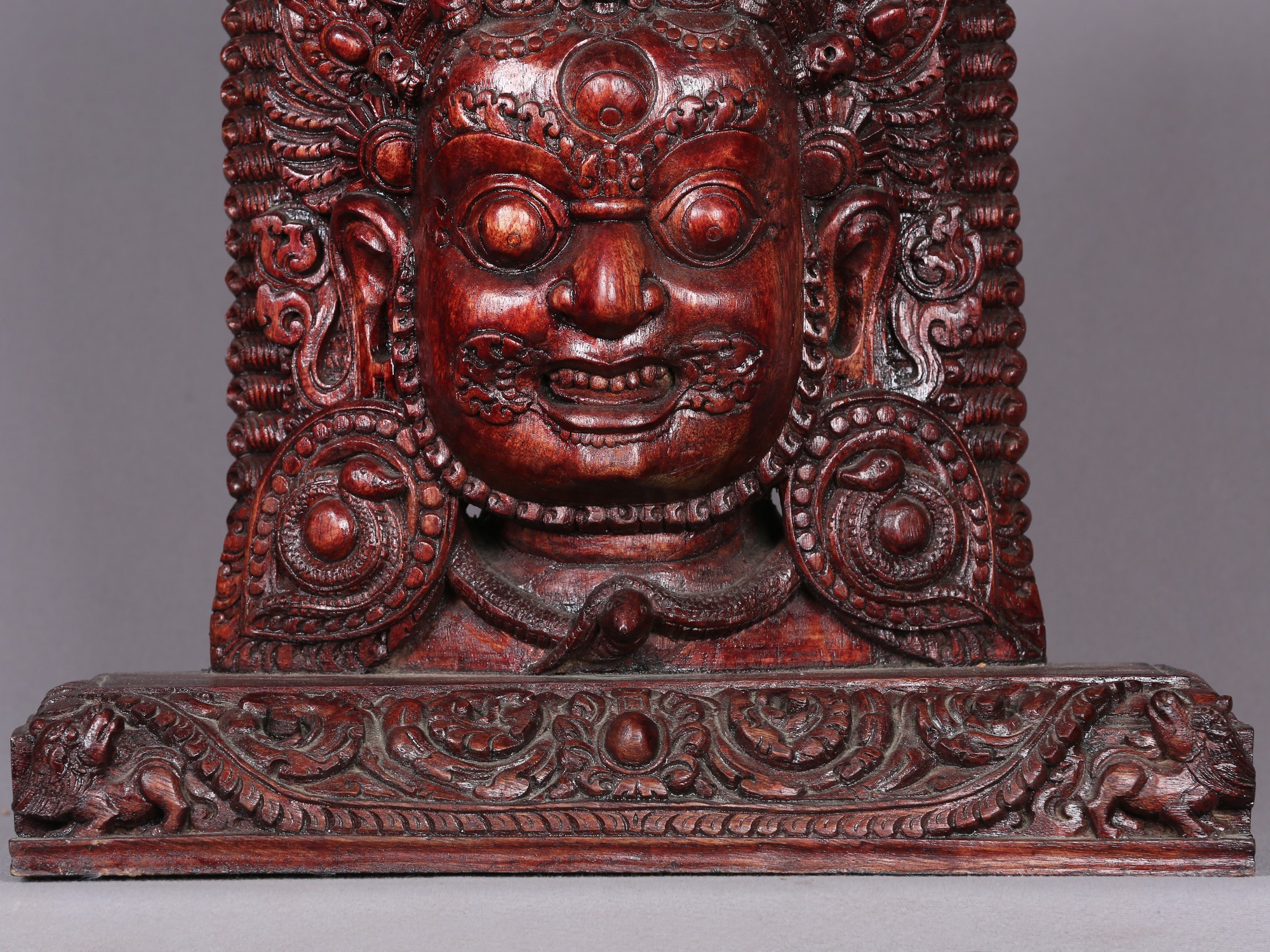 14" Wooden Lord Mahakala Face Statue | Exotic India Art