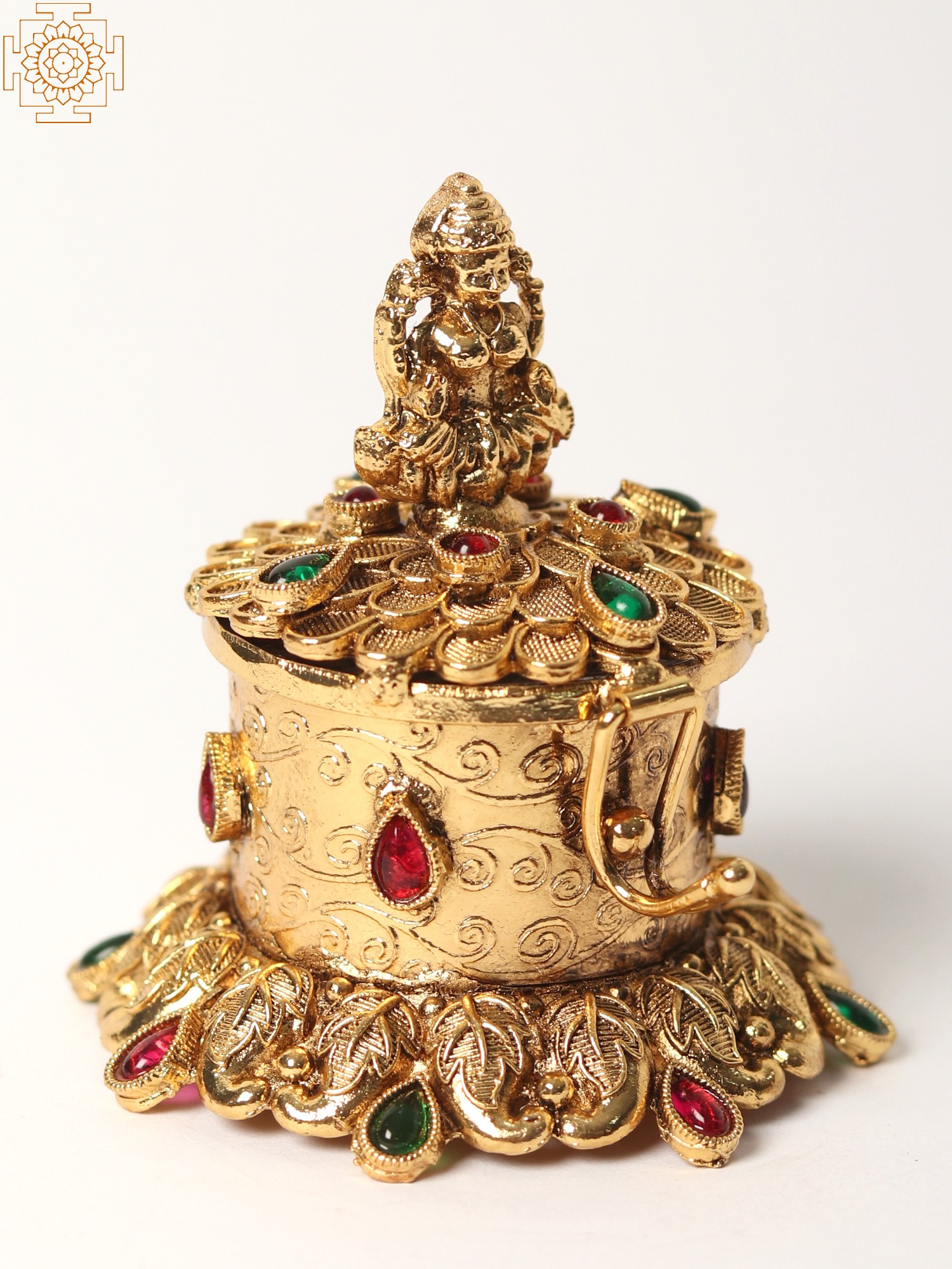 Goddess Lakshmi Design Sindoor Box with Red and Green Stone Work ...