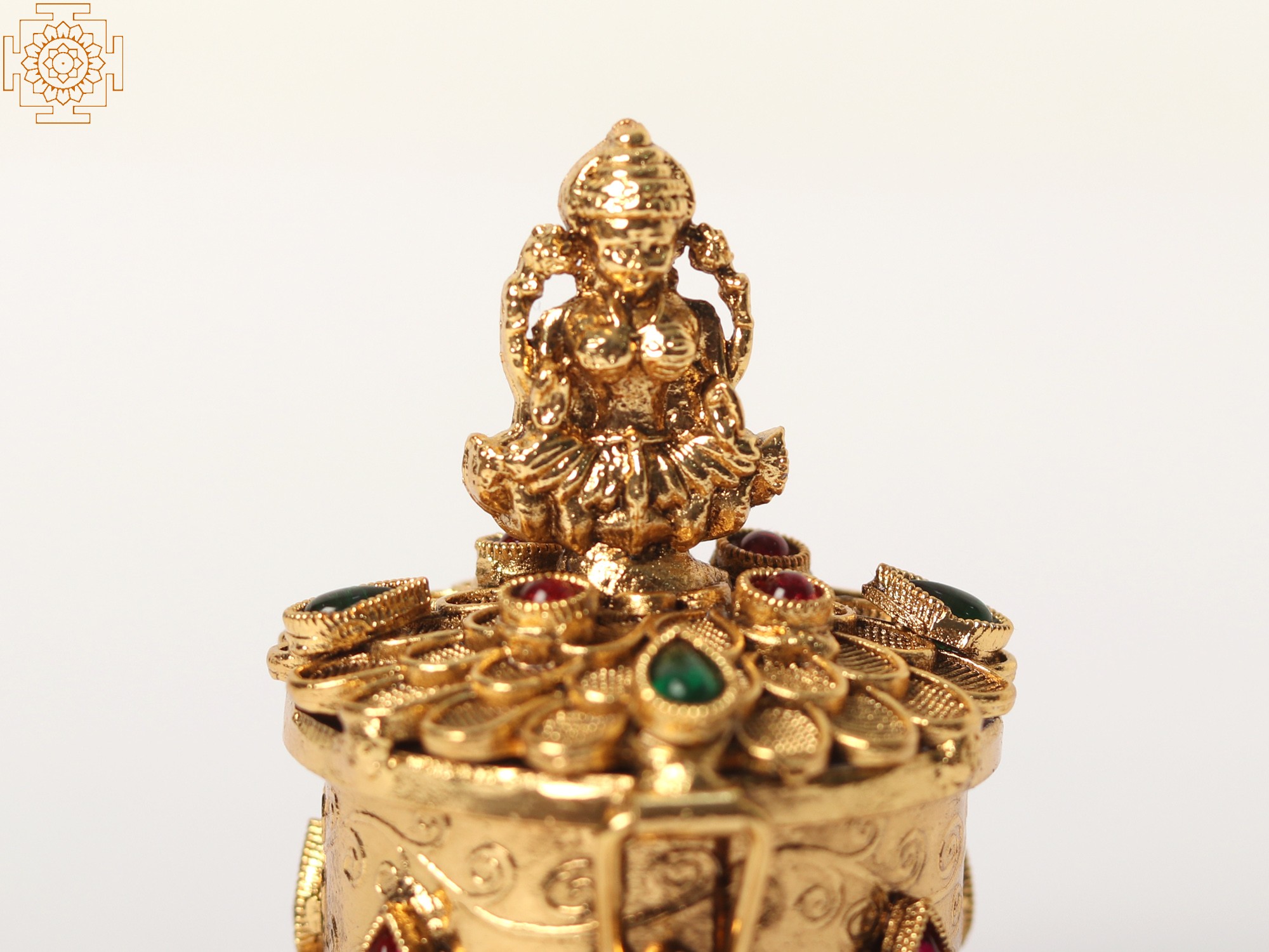 Goddess Lakshmi Design Sindoor Box with Red and Green Stone Work ...