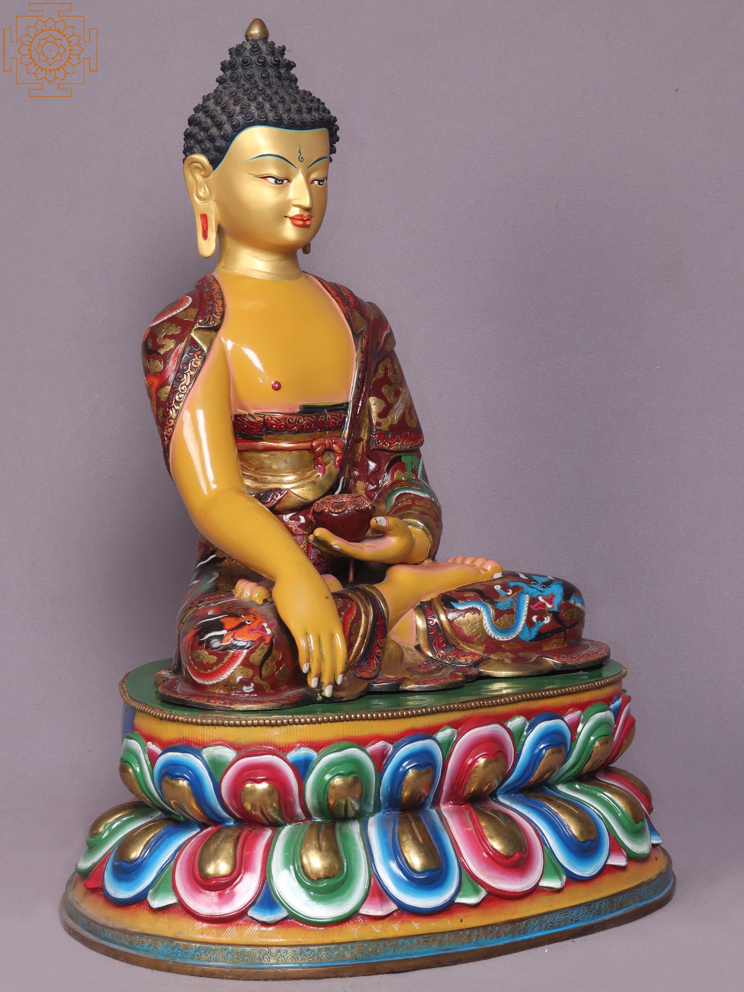 21" Colourful Shakyamuni Buddha Idol in Bhumisparsha Mudra | Nepalese ...