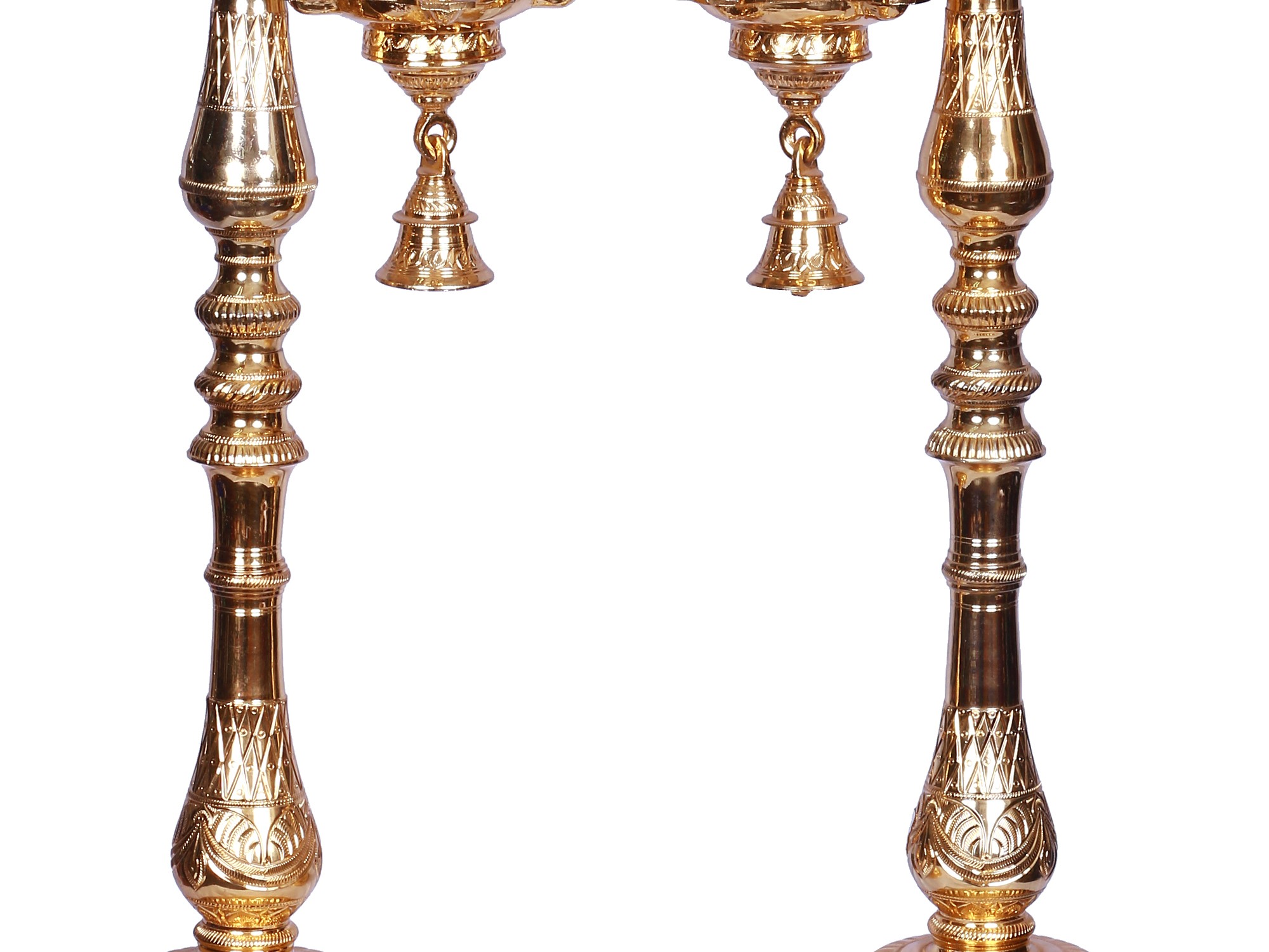 30" Gold Plated Two Parrot & Bell with Stand Lamp | Exotic India Art