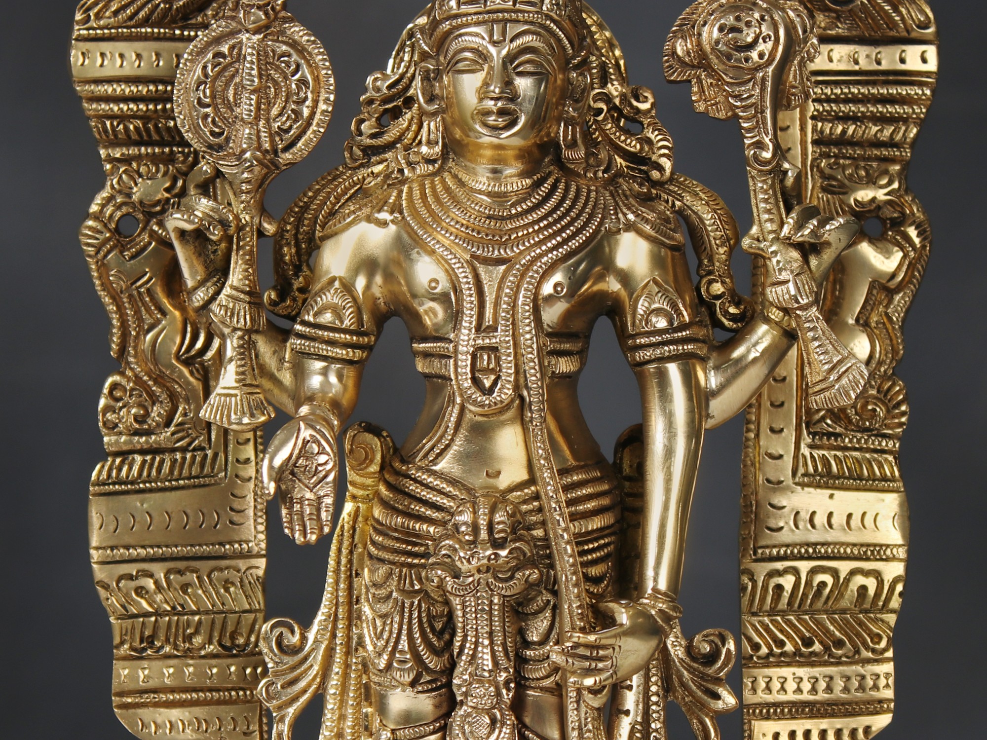 17" Brass Standing Lord Vishnu with Kirtimukha Throne | Exotic India Art