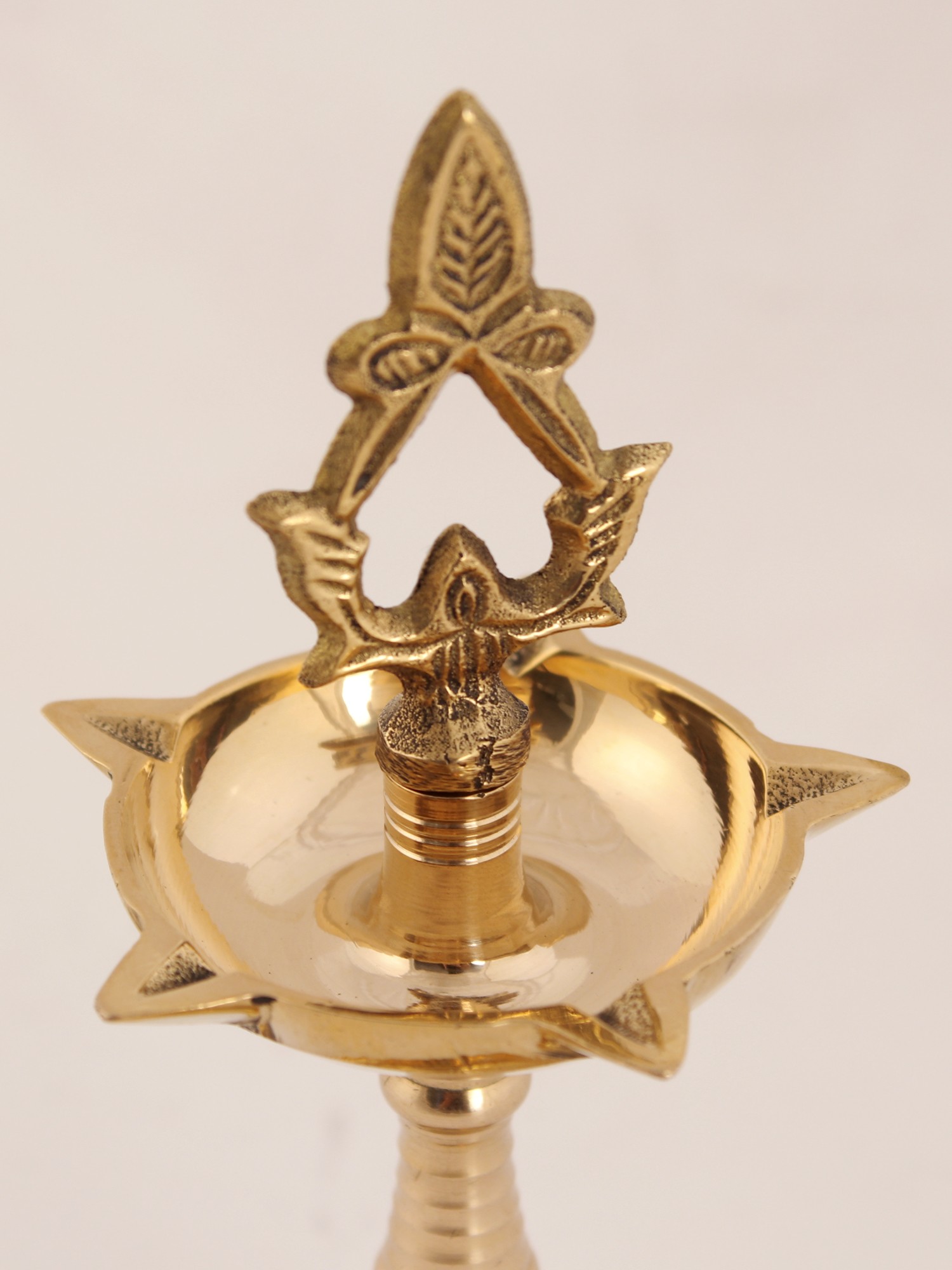 6" Indian Pooja Lamp (Deepam) With Leaf Top | Brass | Exotic India Art