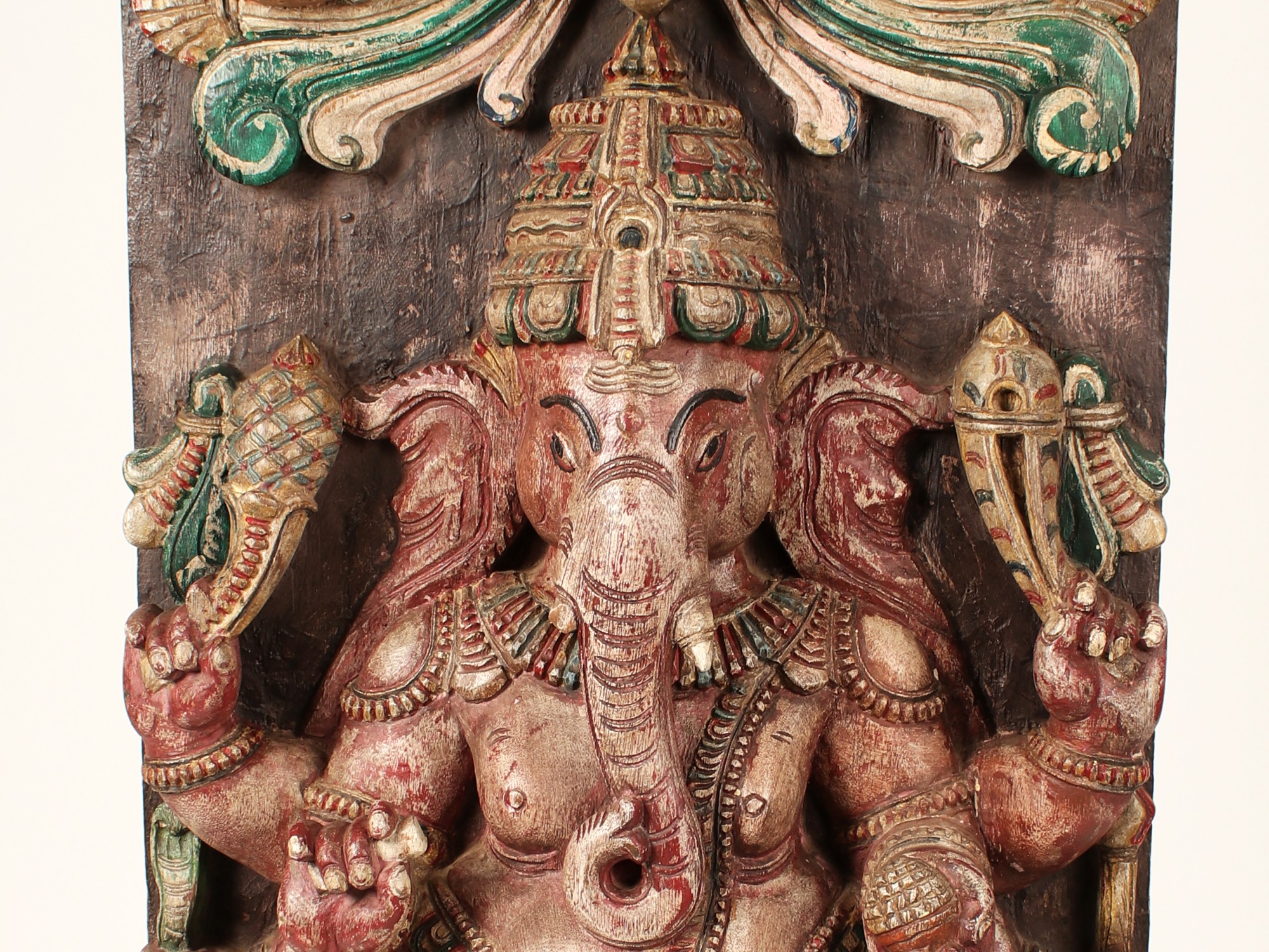 46" Large Wooden Sitting Six Hands Lord Ganesha with Kirtimukha | Wall ...