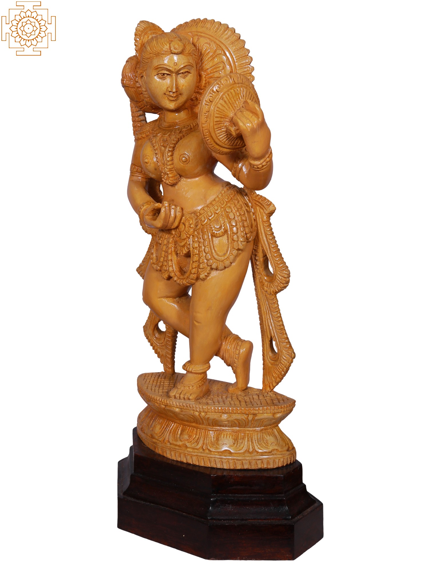 16'' Madanika Staring at Mirror | Wooden Statue | Exotic India Art
