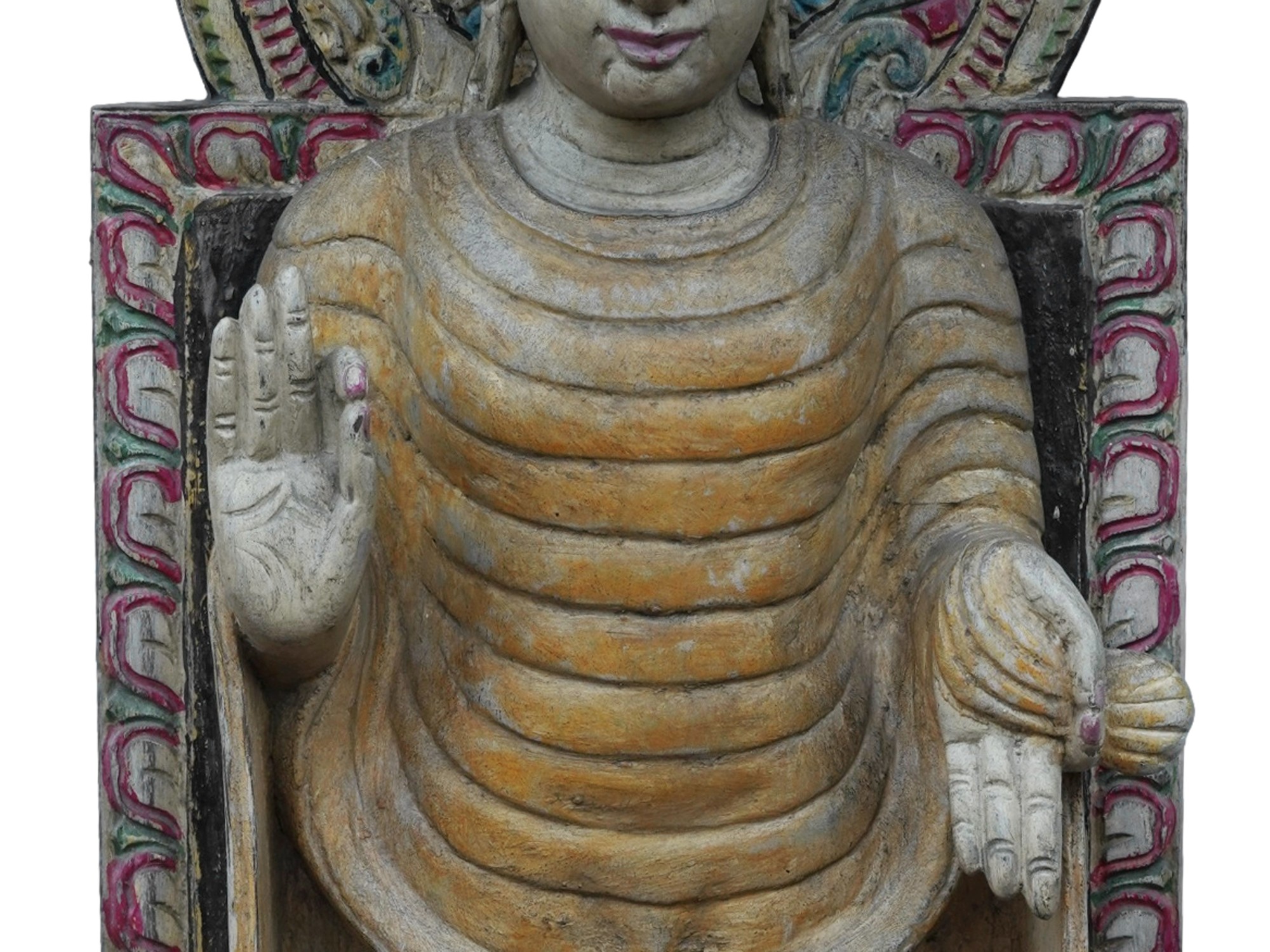 36" Large Overcoming Fear Buddha | Wooden Statue | Exotic India Art
