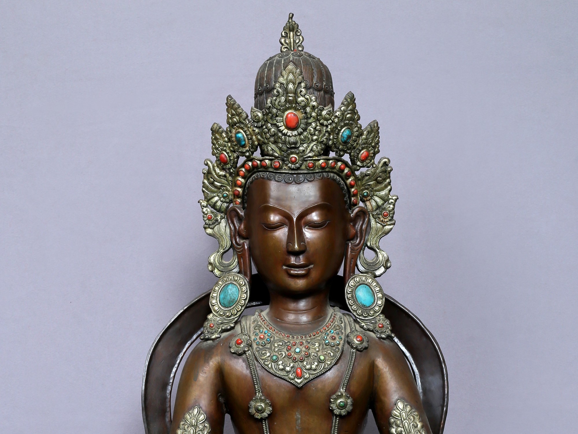 30'' Crowned Akshobhya Buddha With Stone Work From Nepal | Copper With ...