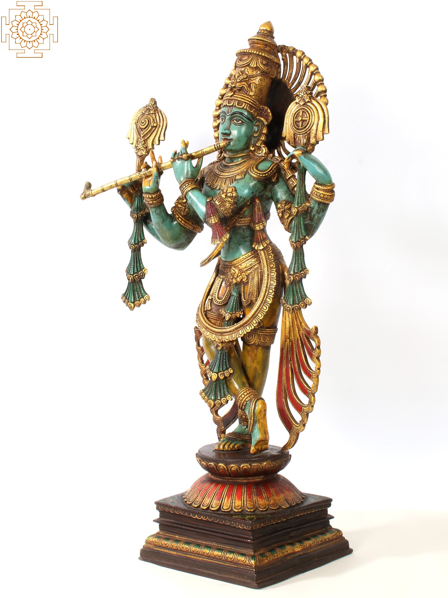 31" Large Brass Colorful Standing Lord Venugopal (Krishna) Playing ...