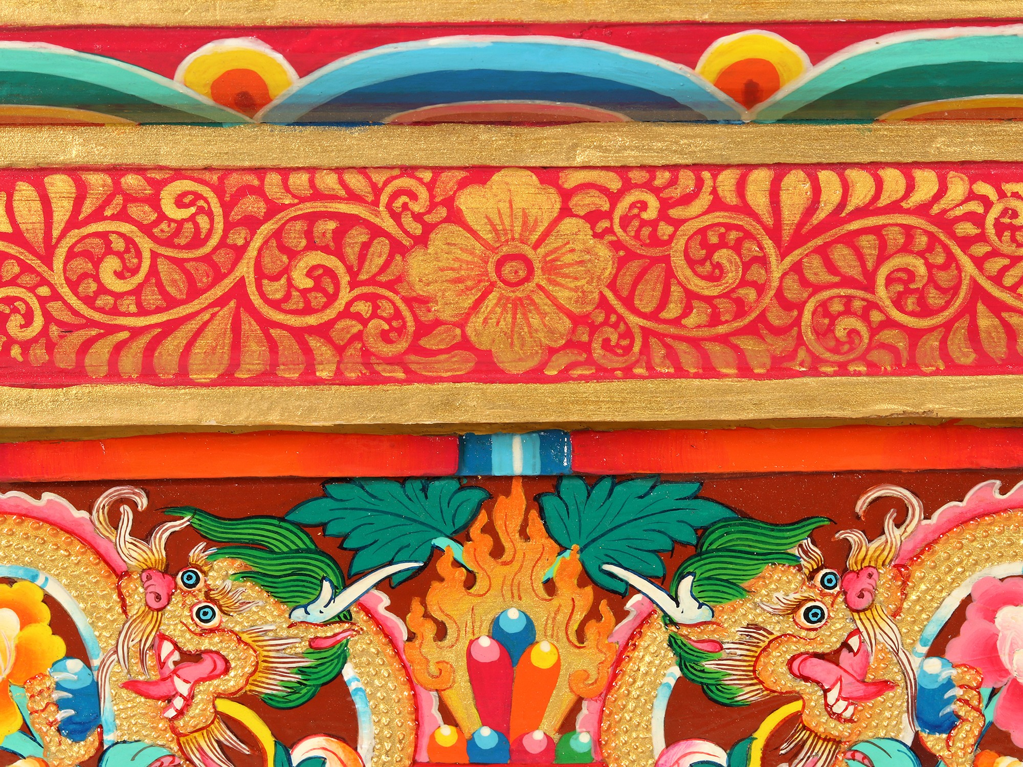22" Colorful Sacred Textured Dragon Altar Table | Wooden | Exotic India Art