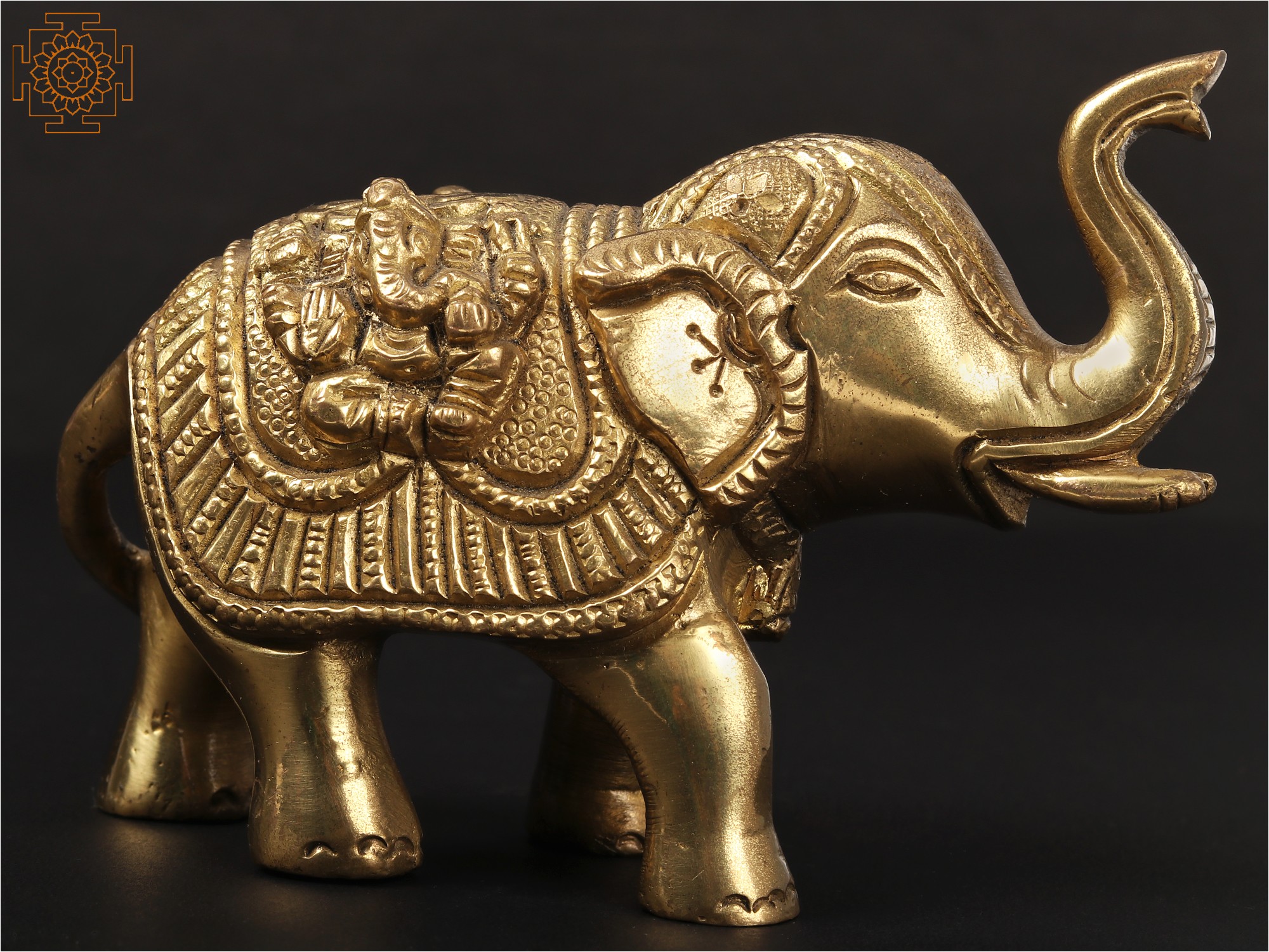 4'' Brass Elephant With Lakshmi Ganesha Engraved | Exotic India Art