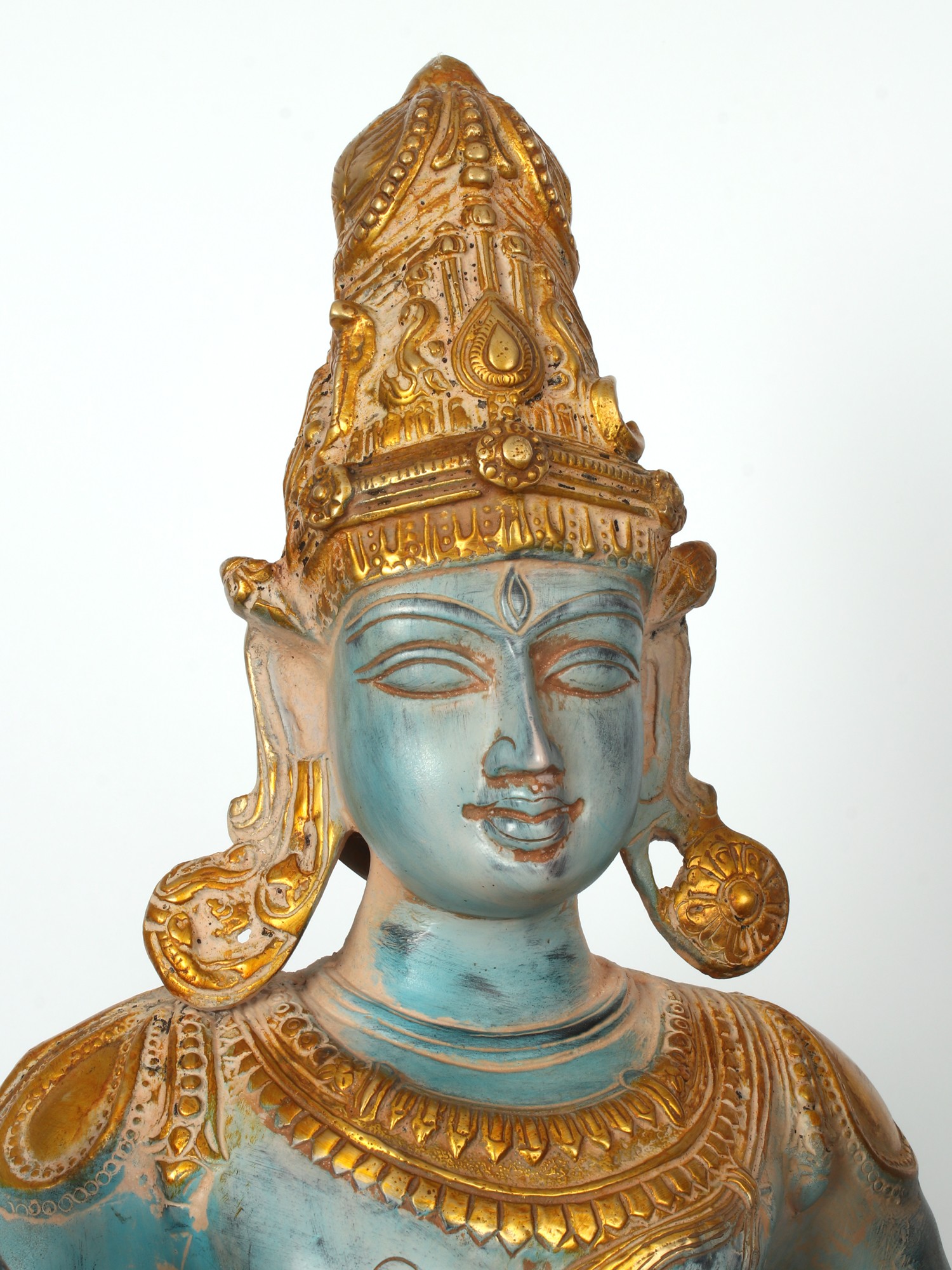 36" Large Blue and Gold Color Standing Shiva - Parvati in Brass ...
