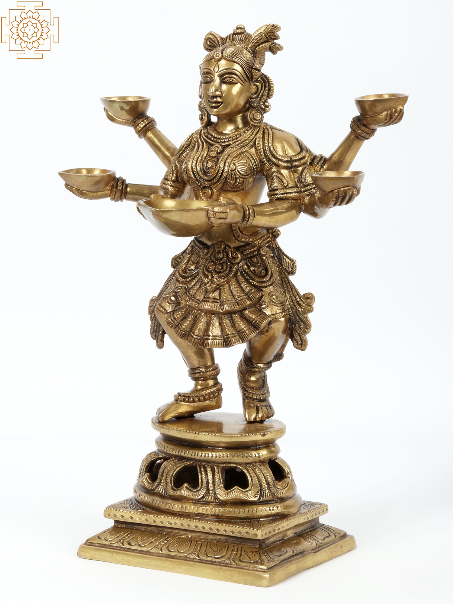 14'' Standing Goddess Deep Lakshmi (Paavai Vilakku) With Multiple Wicks ...