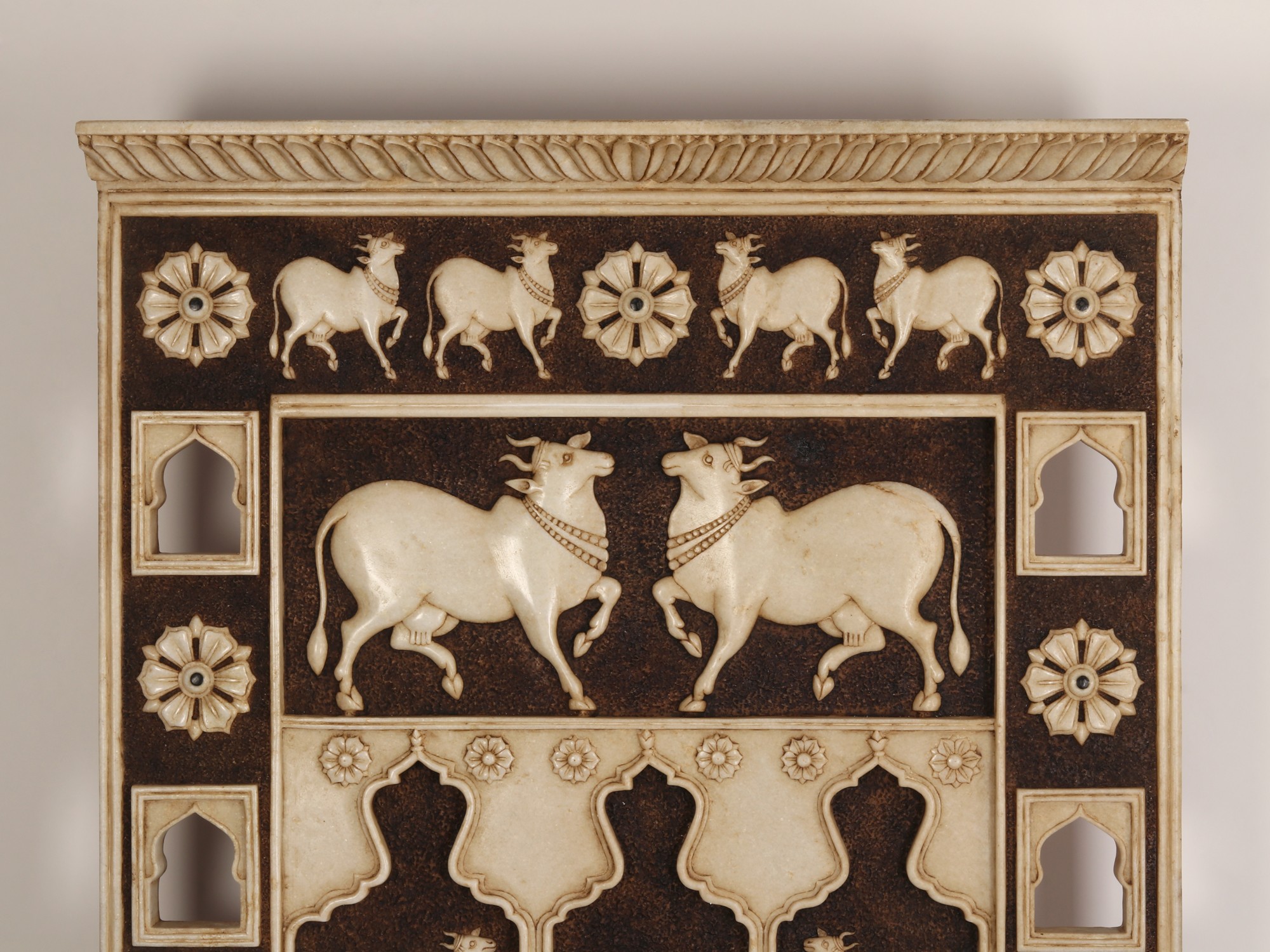 78" Super Large Designer Cow Panel in Marble | Exotic India Art