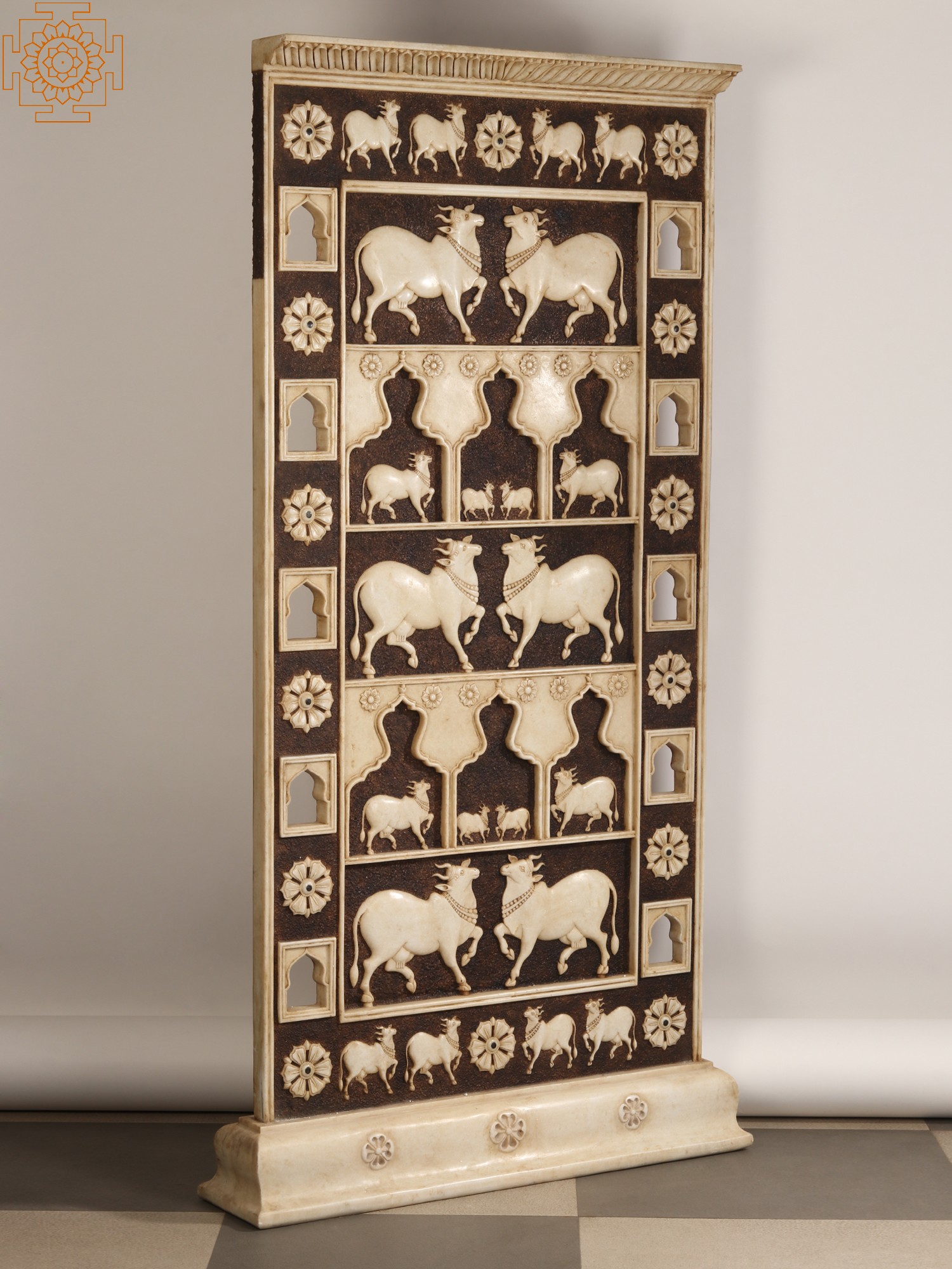78" Super Large Designer Cow Panel in Marble | Exotic India Art