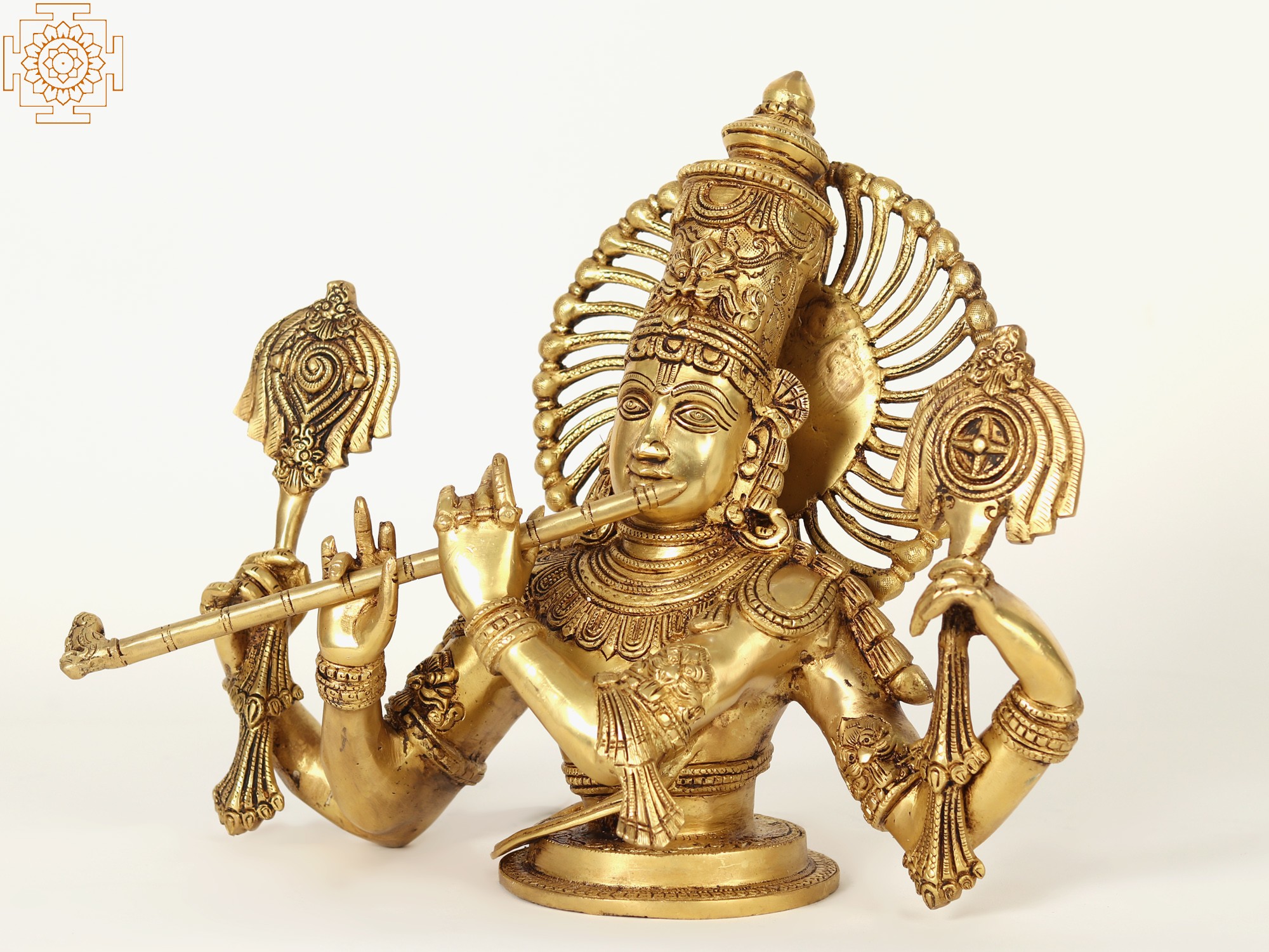 15" Chaturbhuja Venugopal Brass Statue (Krishna) Bust | Exotic India Art