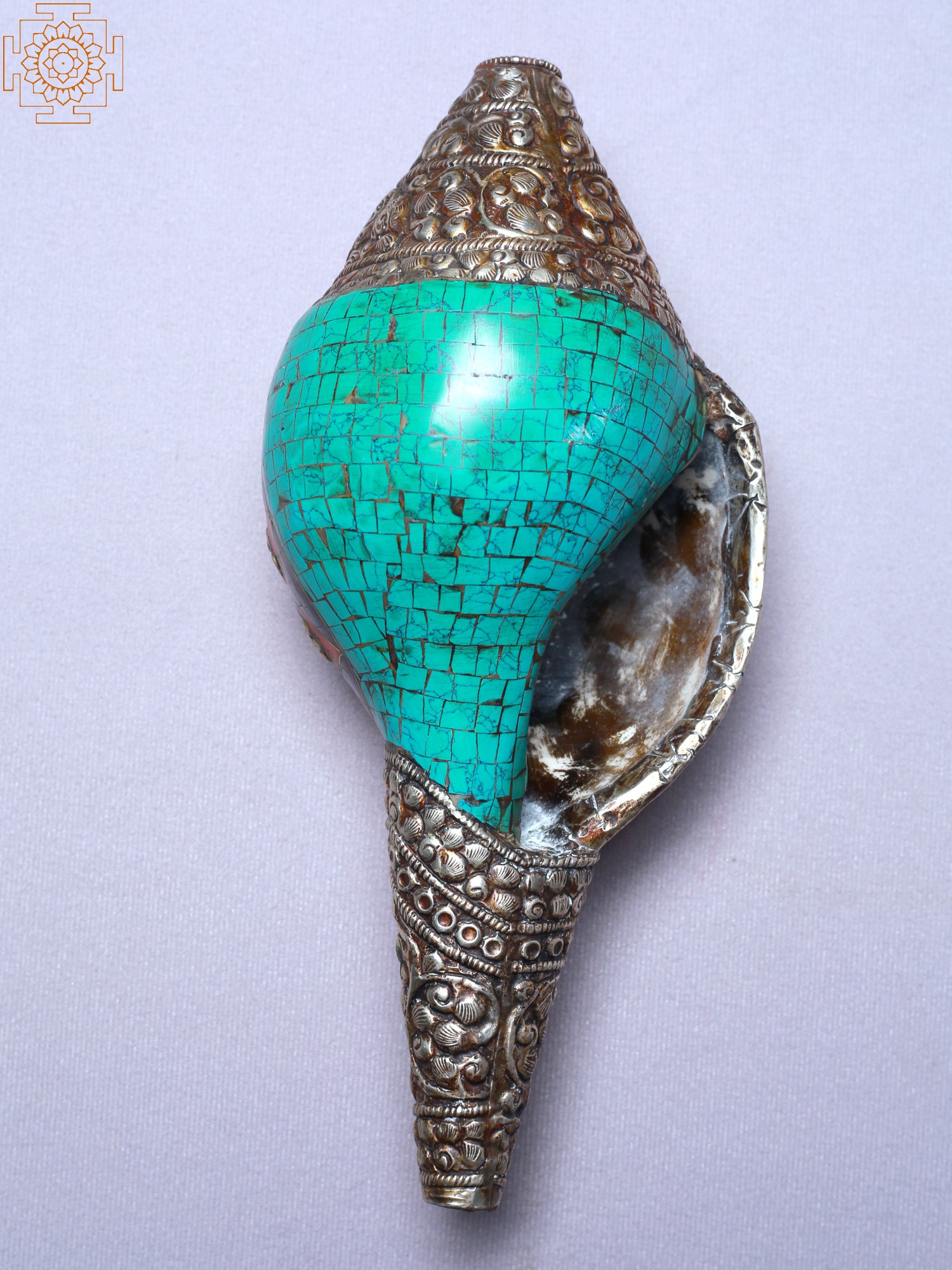 10" Stone Setting Ashtamangala Sankha | Made In Nepal | Exotic India Art