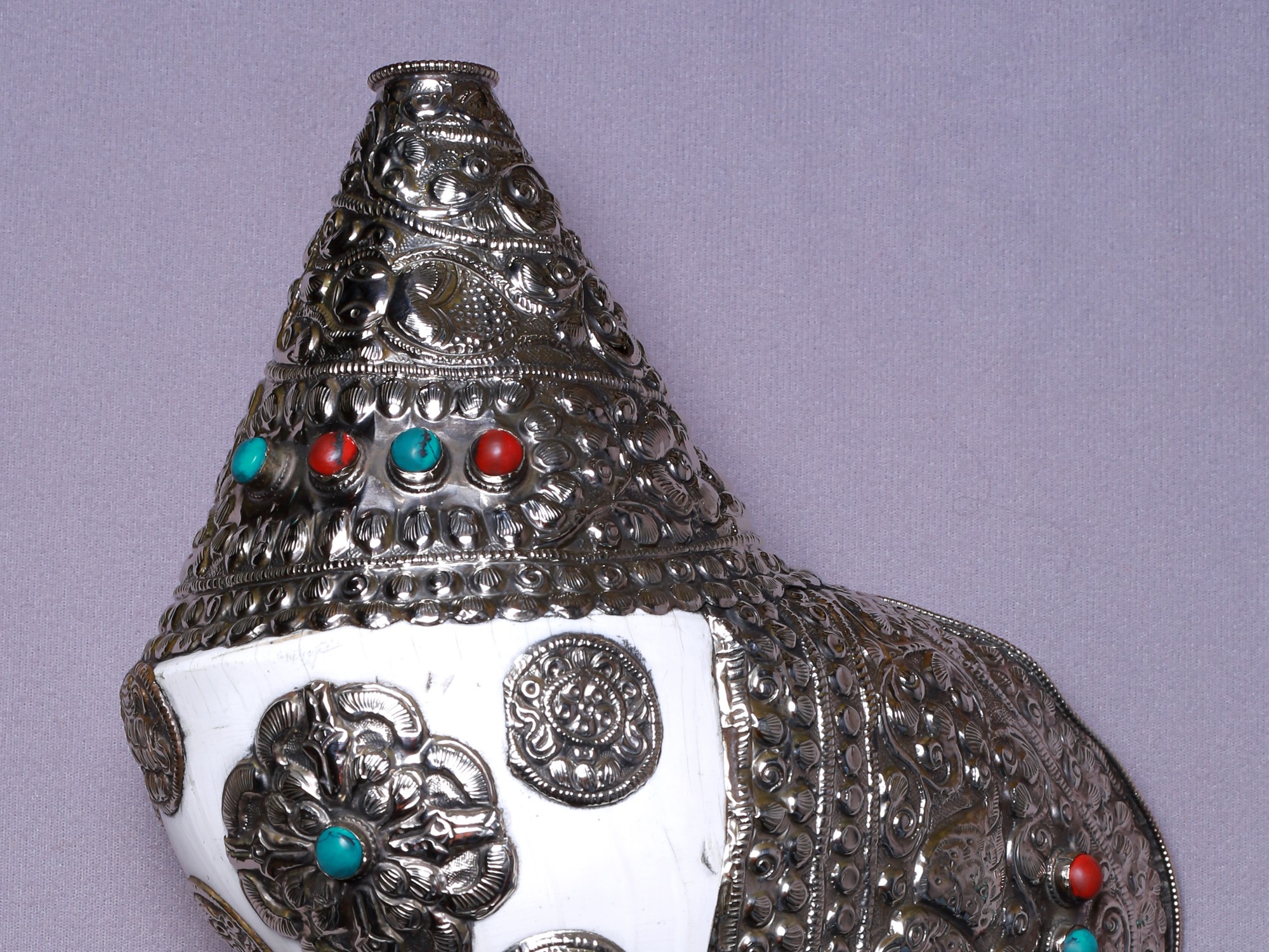 17" Conch/Shankha in White Metal | Made In Nepal | Exotic India Art