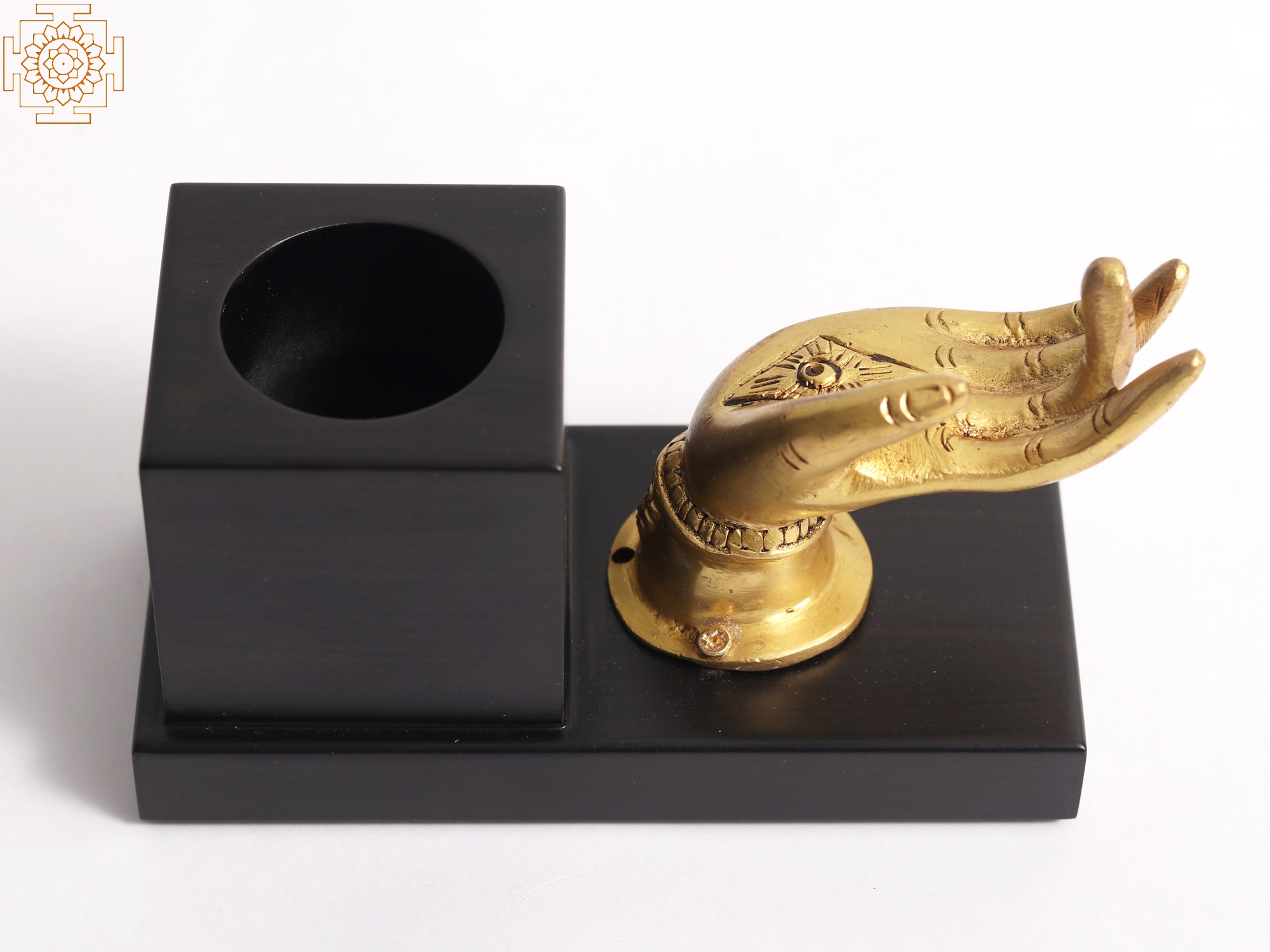 5" Brass Devi Hand with Wooden Pen Stand | Exotic India Art