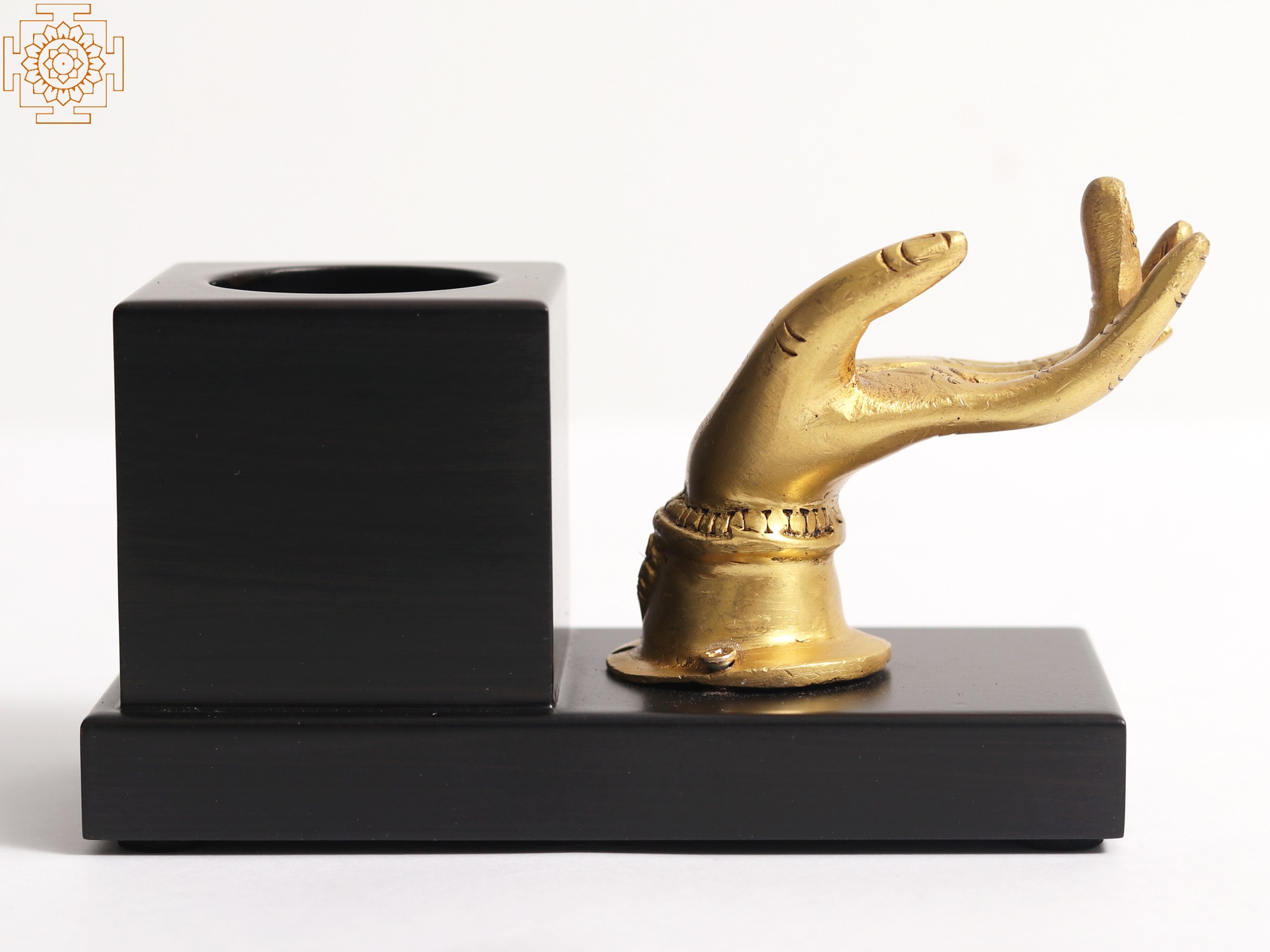 5" Brass Devi Hand with Wooden Pen Stand | Exotic India Art