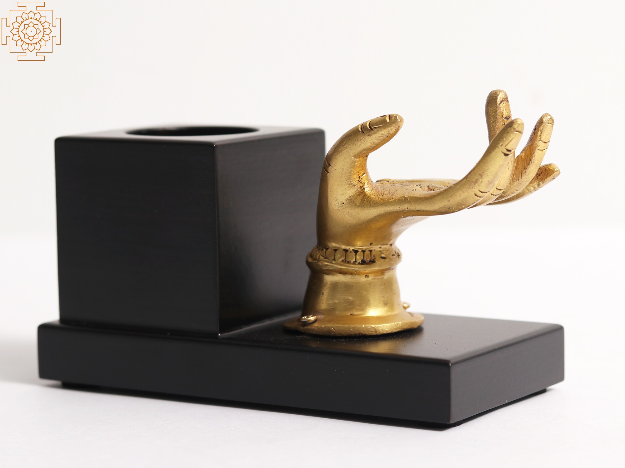 5" Brass Devi Hand with Wooden Pen Stand | Exotic India Art