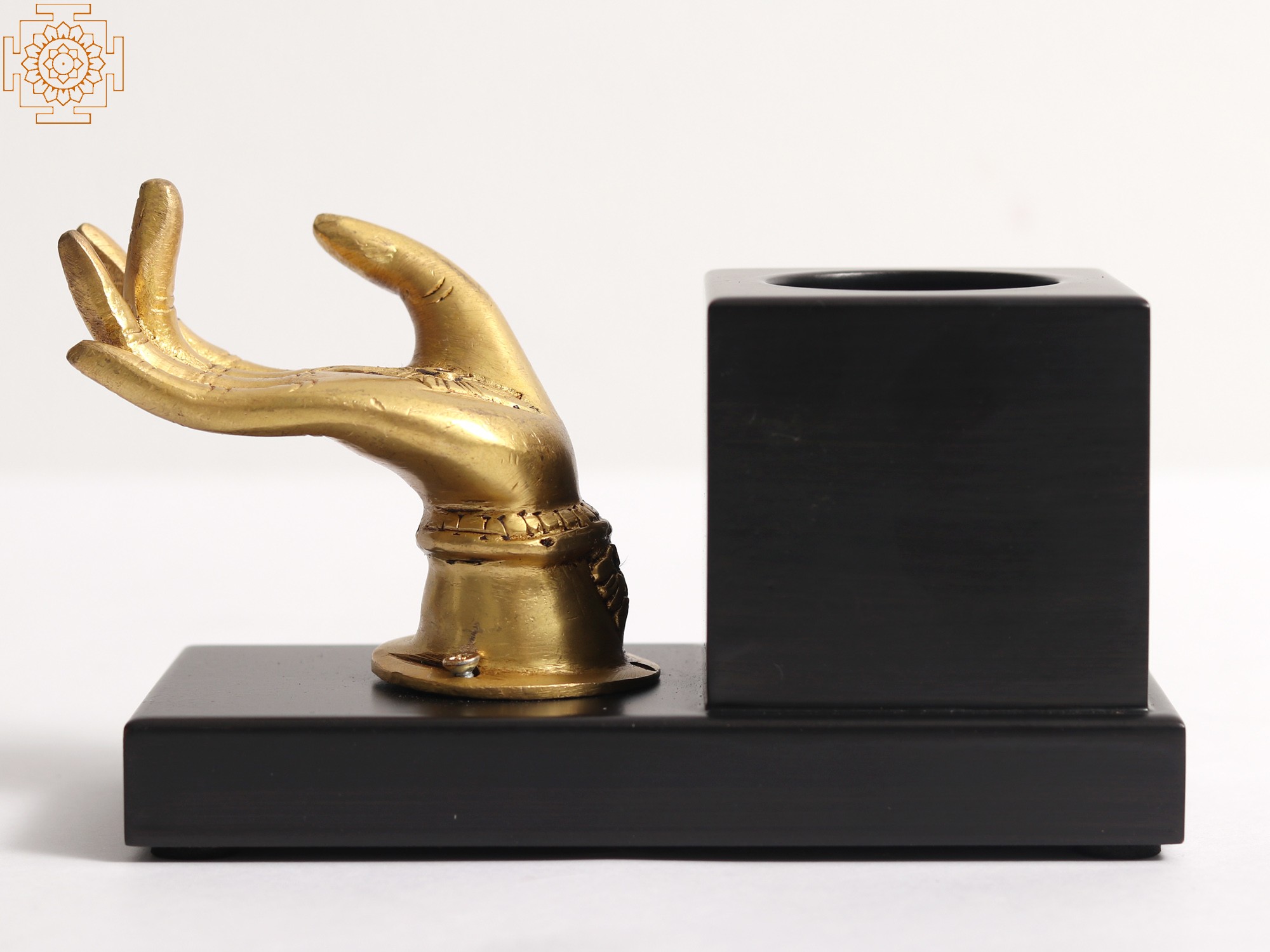 5" Brass Devi Hand with Wooden Pen Stand | Exotic India Art