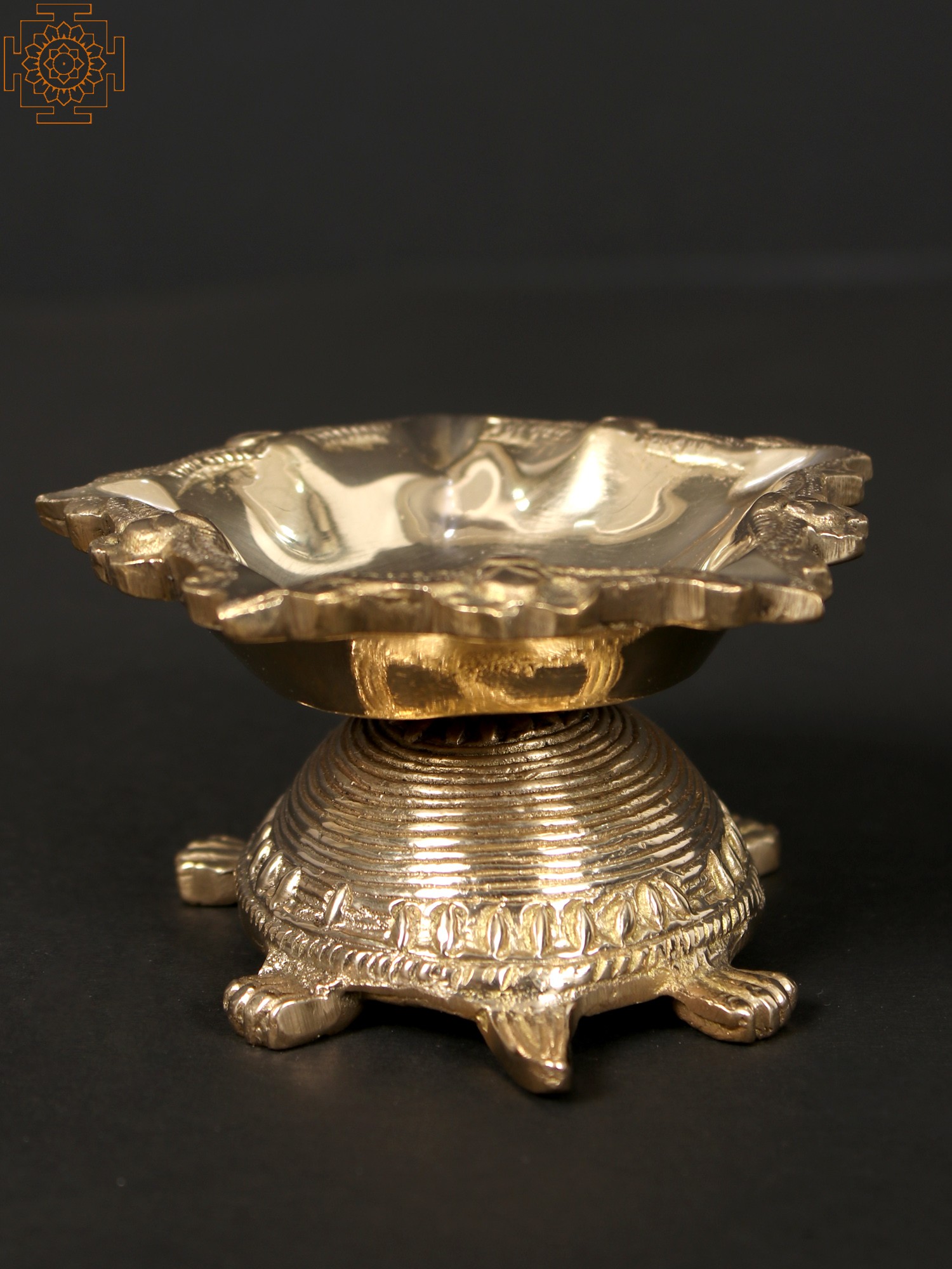 3" Brass Vastu Tortoise Five Wicks Diya | Exotic India Art