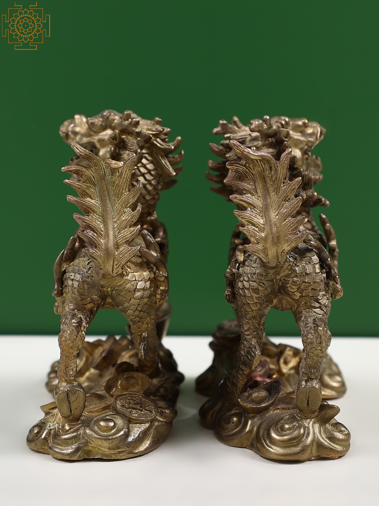 4" Small Bronze Pair of Chinese Feng Shui Dragon Chi Lin Figurine ...
