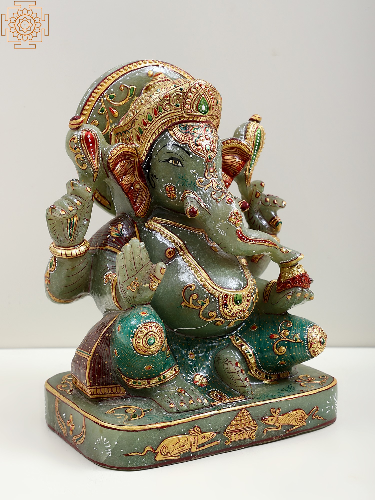 11" Stone Lord Ganesha Carved in Green Aventurine Jade | Exotic India Art