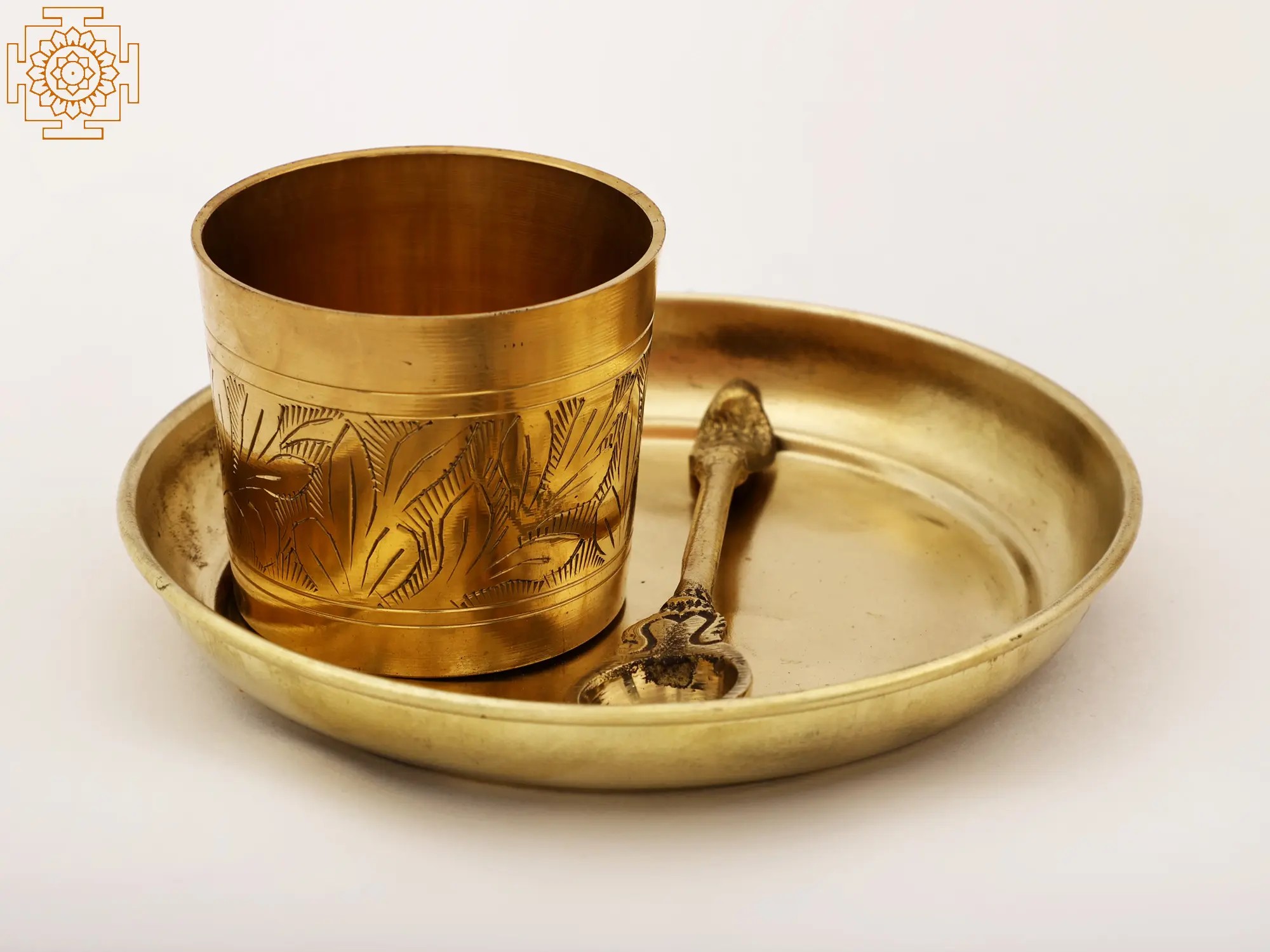 6" Small Brass Panchapatra Set | Exotic India Art