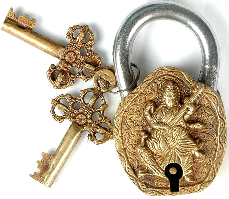 Goddess Saraswati Lock with Vajra Keys | Exotic India Art