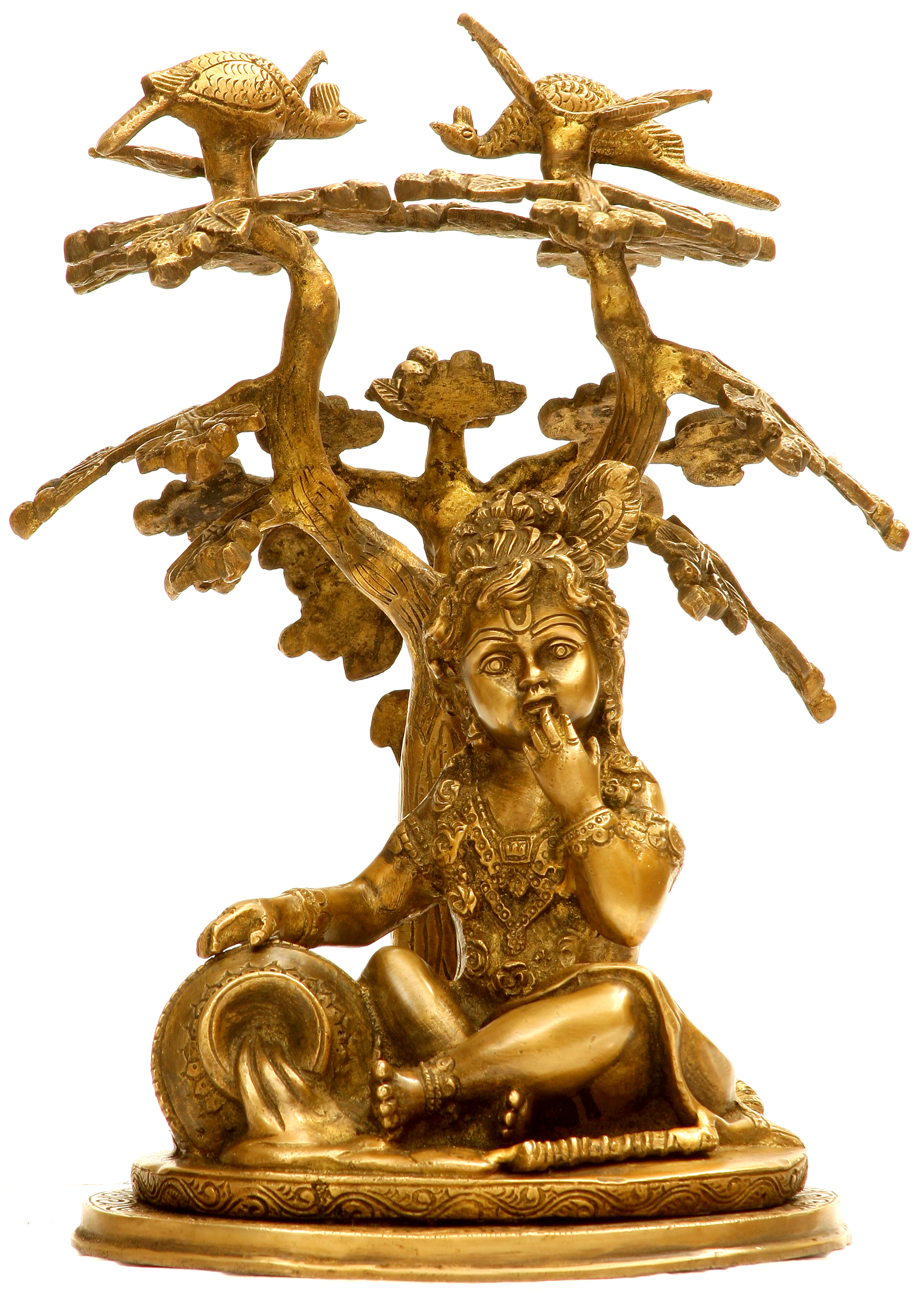 Innocent Krishna Under a Tree with Peacock Pair Atop | Exotic India Art