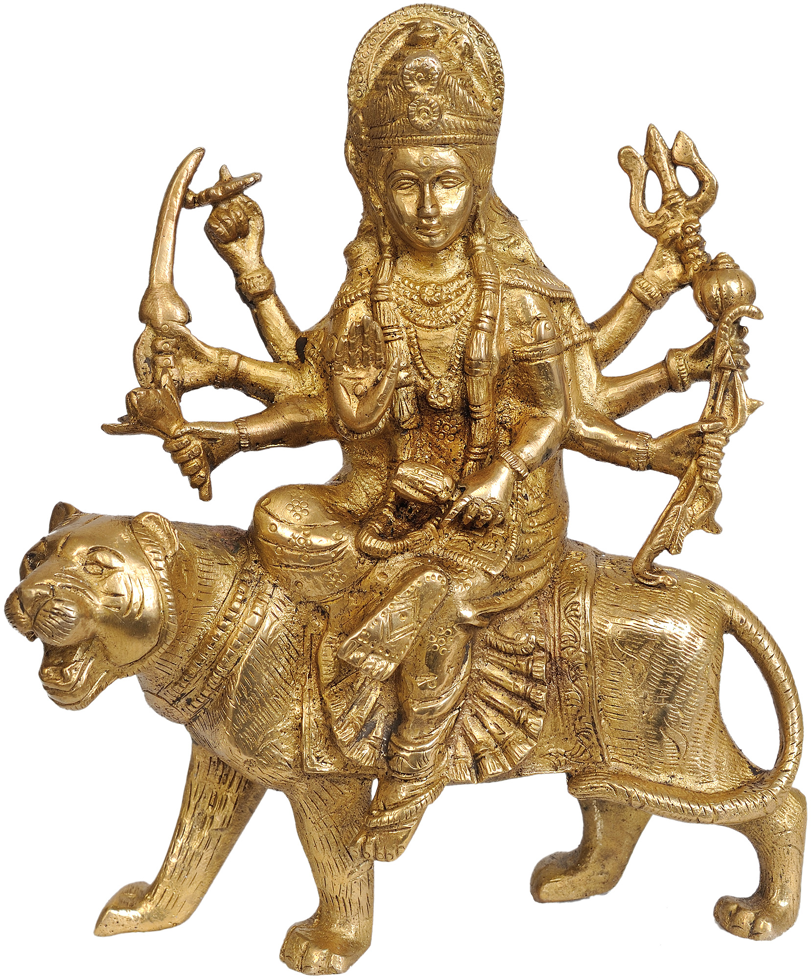 8" Sheran-wali Mata (Mother Goddess Durga) In Brass | Handmade | Made ...