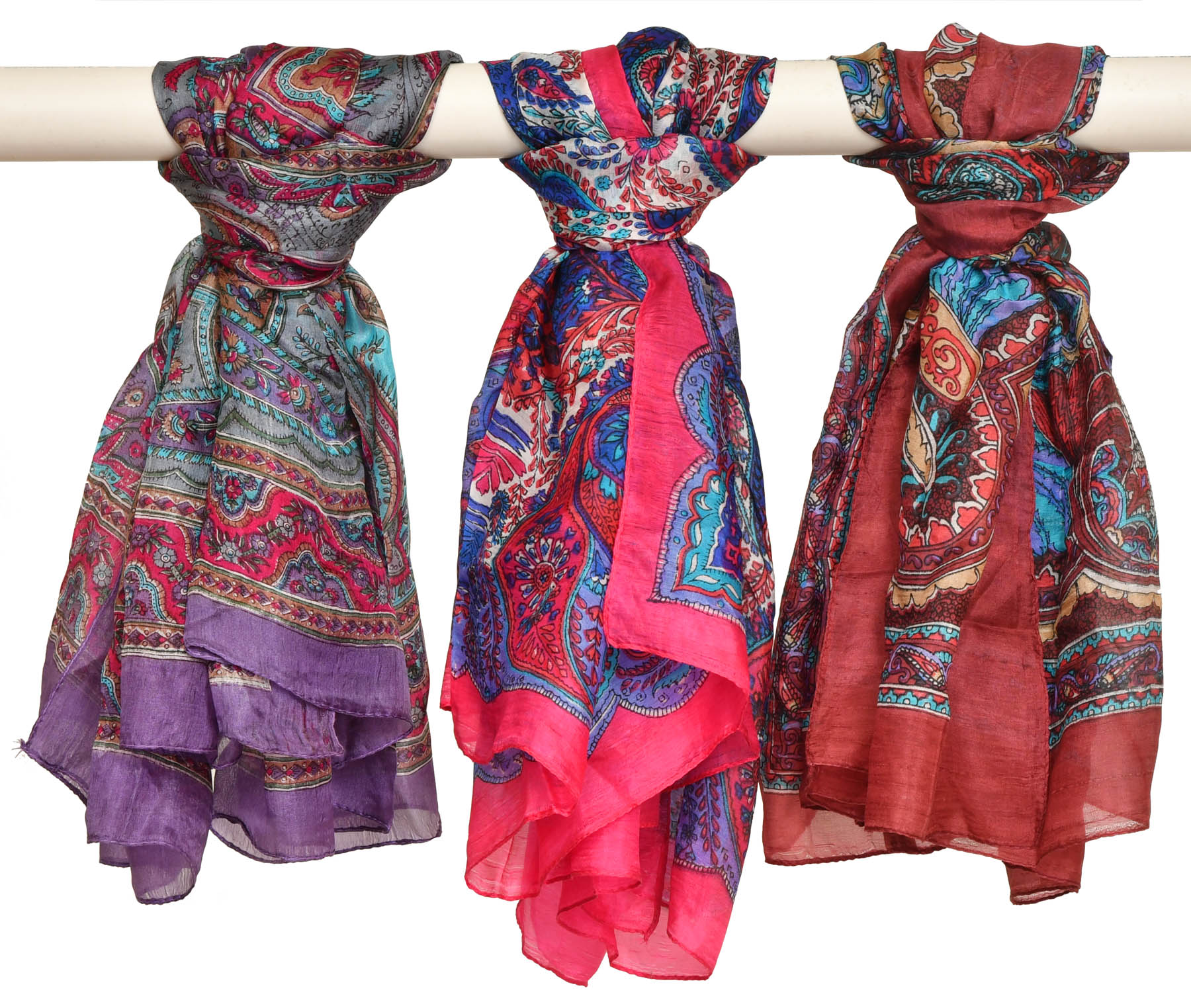 Lot of Three Printed Scarves with Paisleys | Exotic India Art