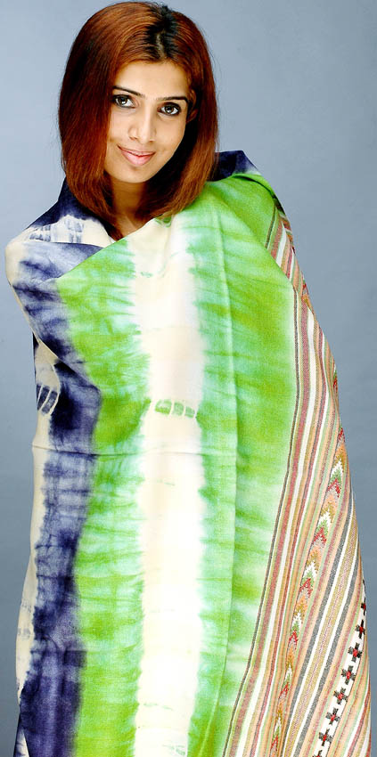 Batik Shaded Shawl with Kullu Border | Exotic India Art