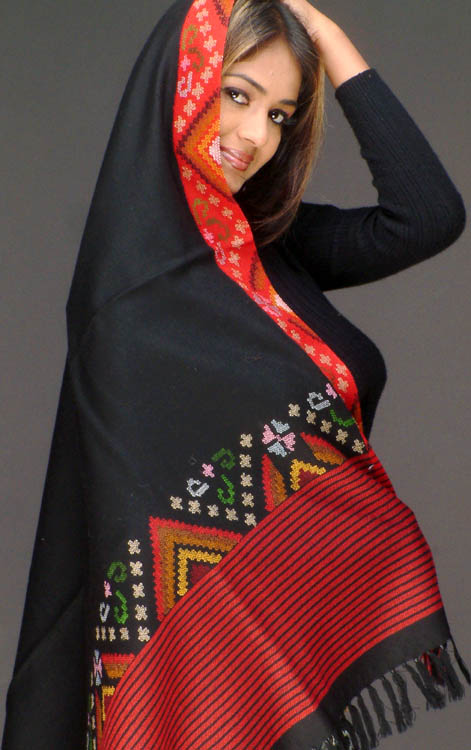 Black and Red Kullu Shawl | Exotic India Art