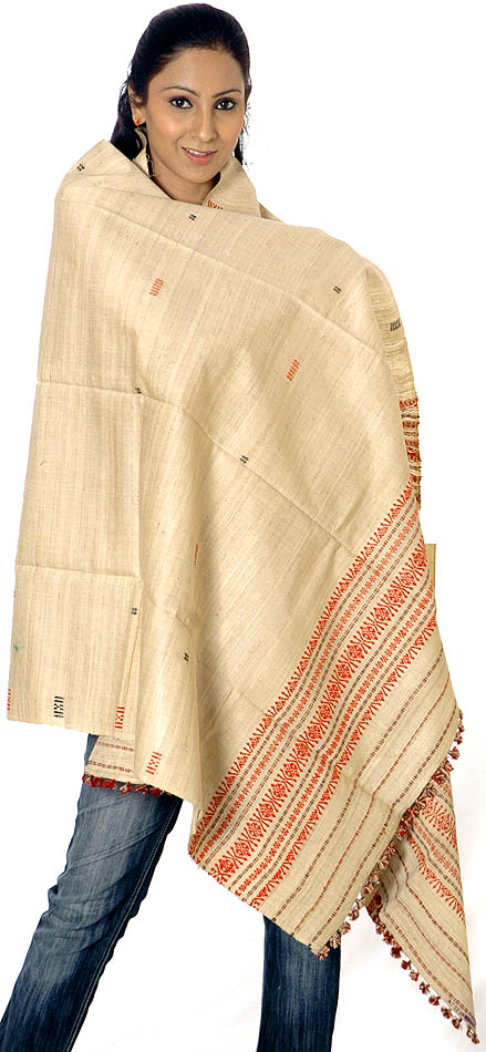 Camel-Colored Silk Shawl from Assam | Exotic India Art