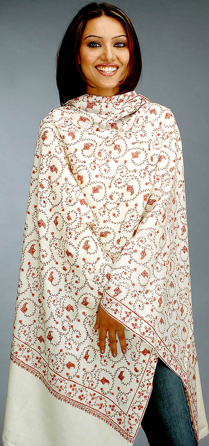 Ivory Jafreen Jaal Shawl from Kashmir | Exotic India Art