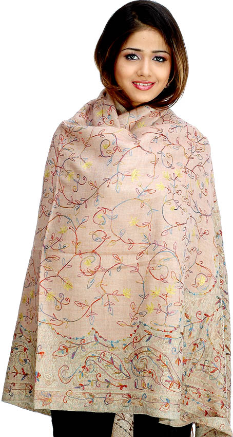 Jamawar Shawl with Multi-Color Jaal Embroidery | Exotic India Art