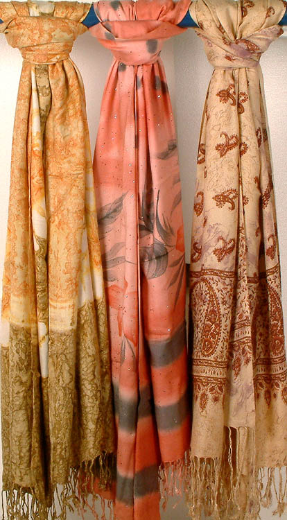 Lot of Three Batik Shaded Printed Stoles | Exotic India Art