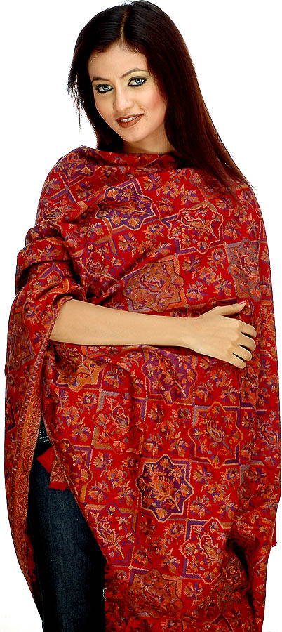 Maroon Kani Shawl with Dense Weave | Exotic India Art