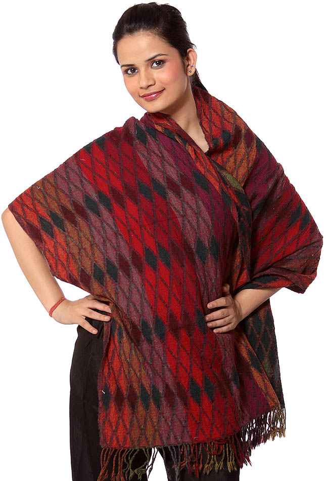 Multi-Color Boiled-Wool Stole with All-Over Cellular Weave | Exotic ...