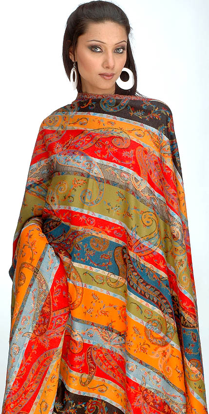 Multi-Color Kani Shawl with Antique Kashmiri Design | Exotic India Art