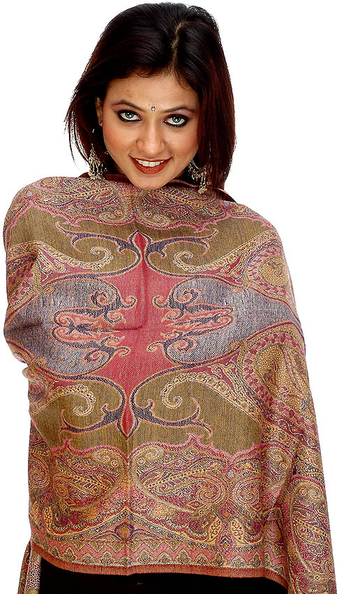 Multi-Color Reversible Jamawar Stole | Exotic India Art